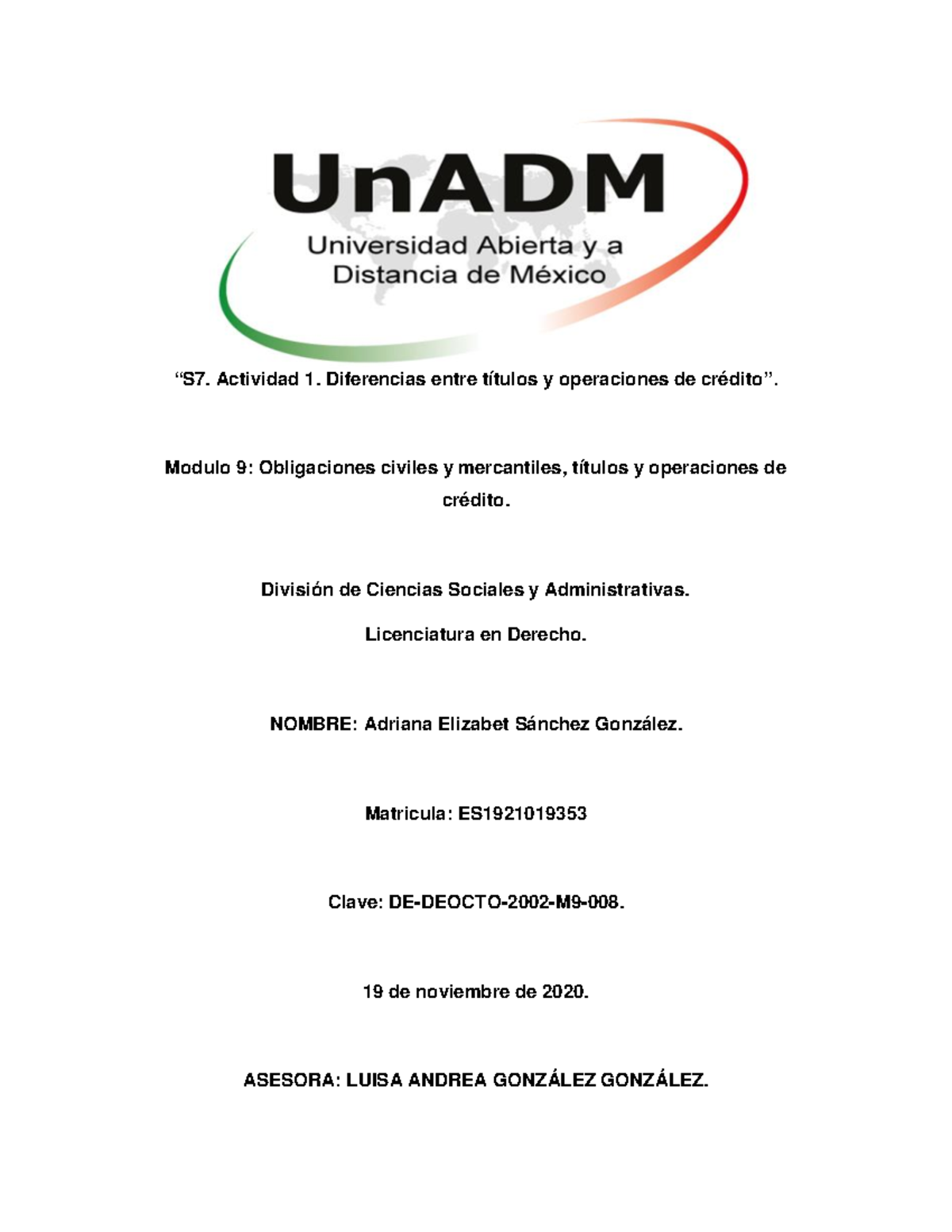 M9 U3 S7 AESG - “S7. Actividad 1. Diferencias entre títulos y operaciones de crédito”. Modulo 9 ...