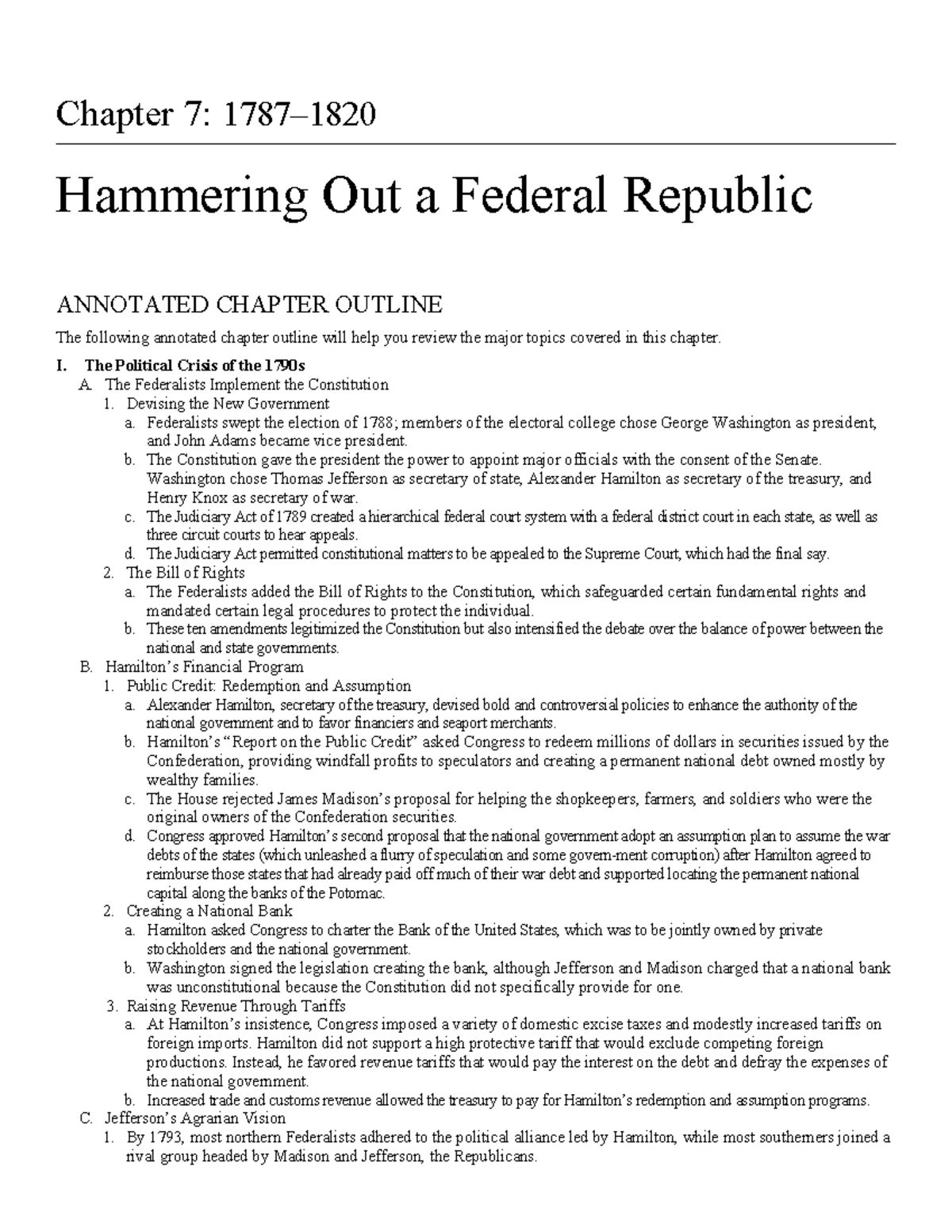 Chapter 7- Outline - APUSH - Chapter 7: 1787– Hammering Out a Federal ...