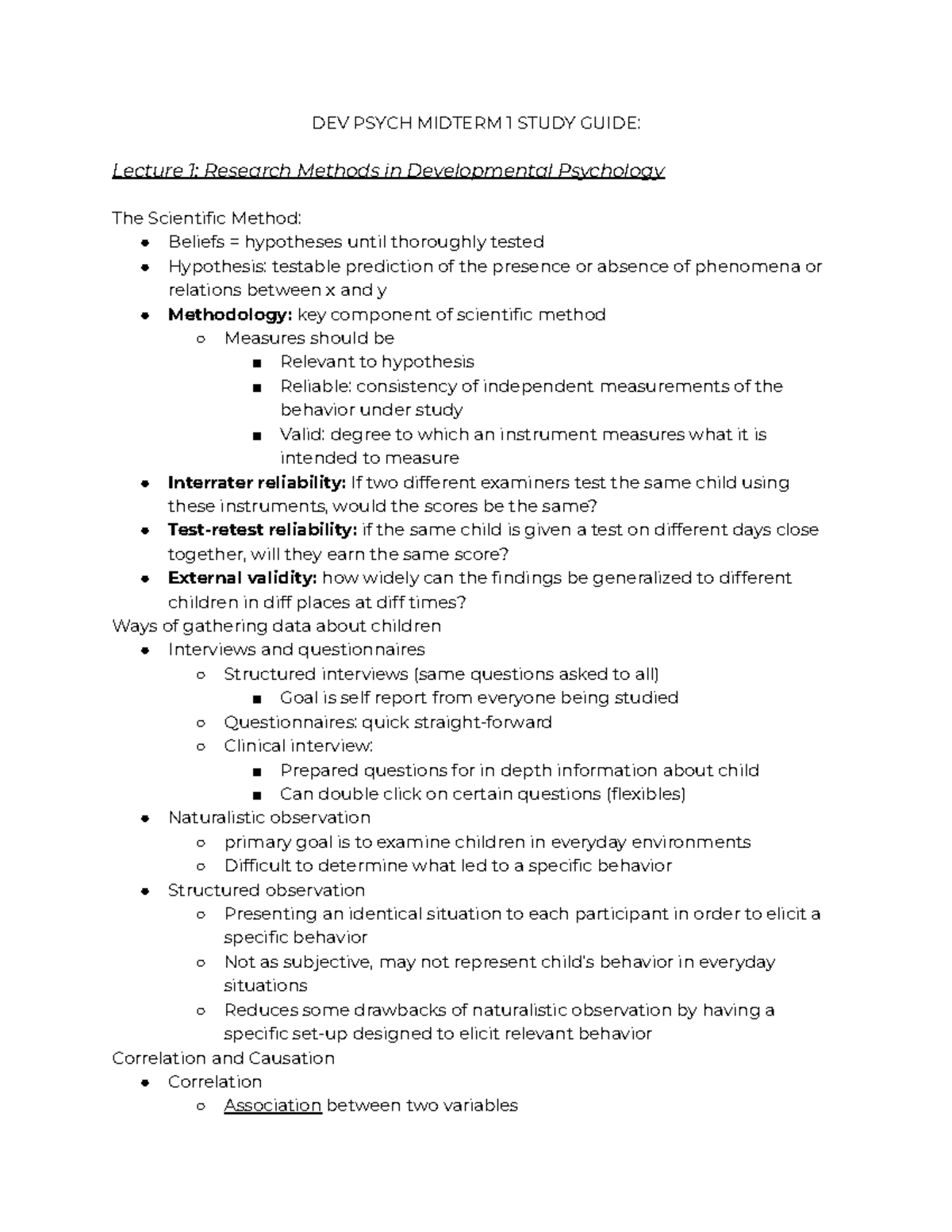 Midterm 1 Developmental Psychology study guide - DEV PSYCH MIDTERM 1 ...