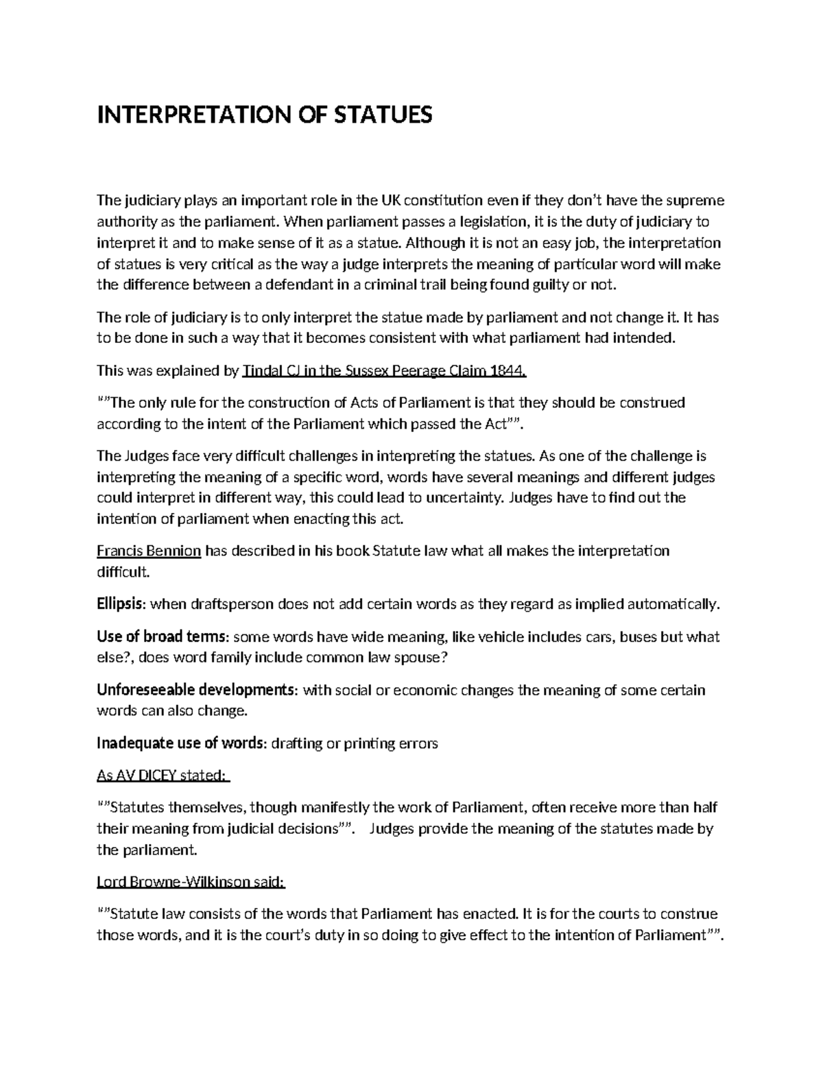 Interpretation OF Statues - INTERPRETATION OF STATUES The judiciary ...