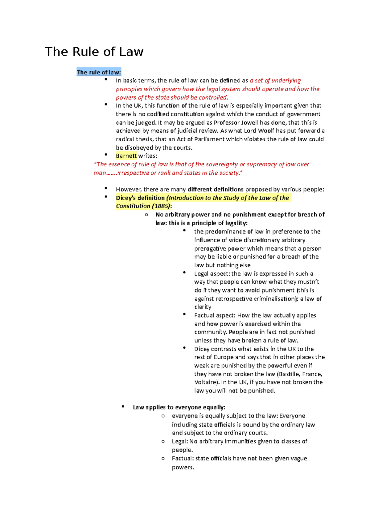 The Rule Of Law Summary The Rule Of Law The Rule Of Law In Basic
