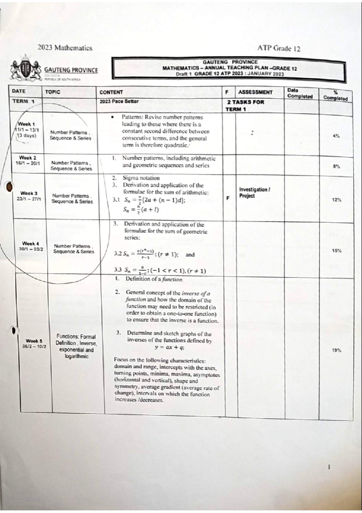 Life sciences ATP - Amended ATP - 2023 Mathematics ATP Grade 12 GAUTENG ...