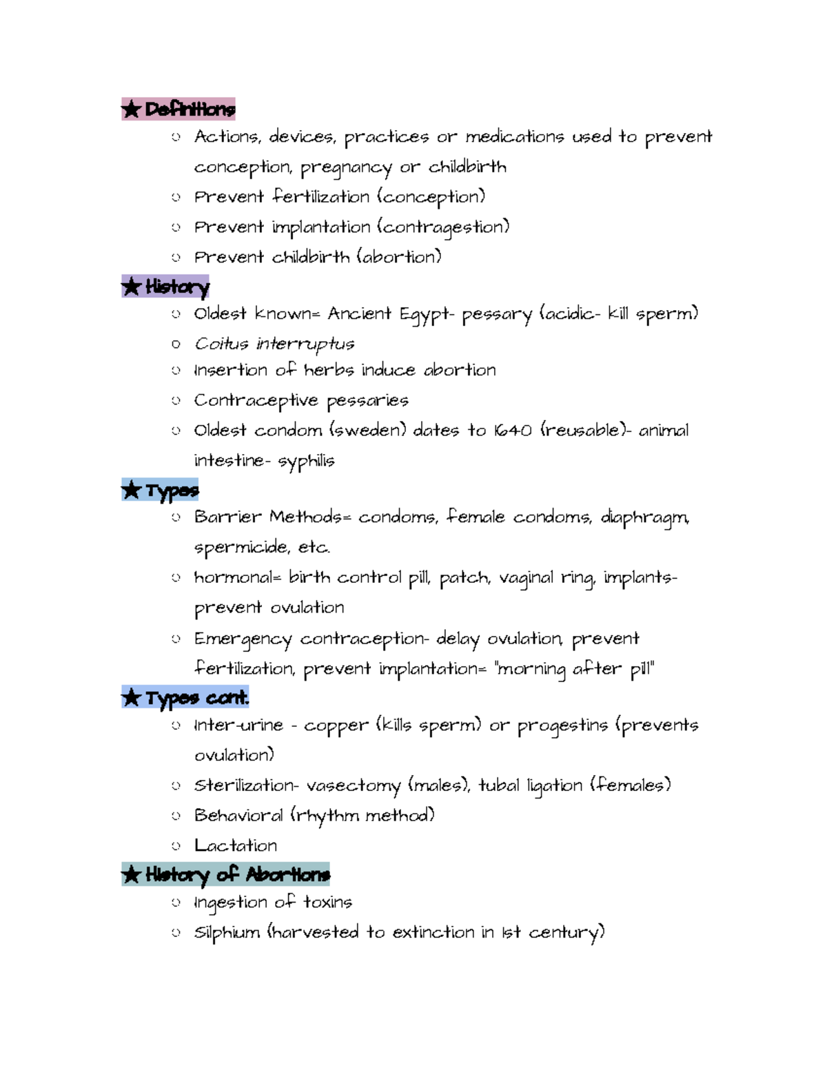 Birth Control - Lecture notes! These will help on weekly quizzes and ...