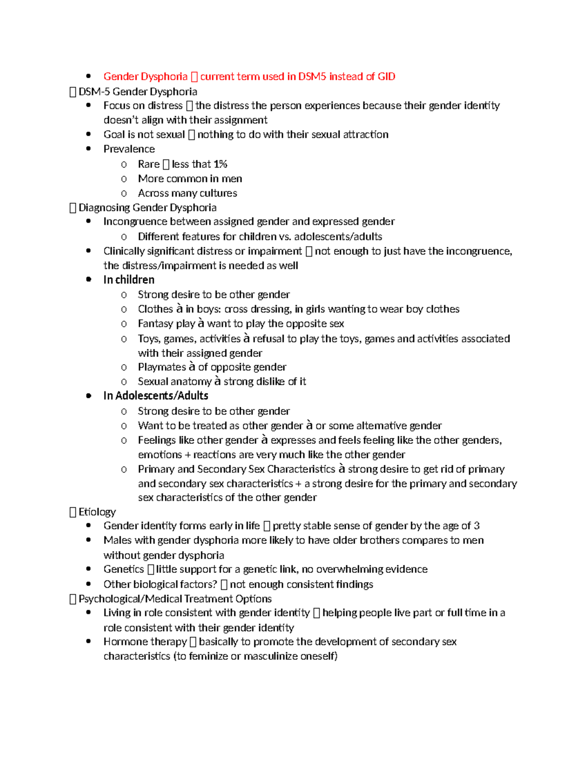 Abnormal psyvh notes part -2 - Gender Dysphoria current term used in ...