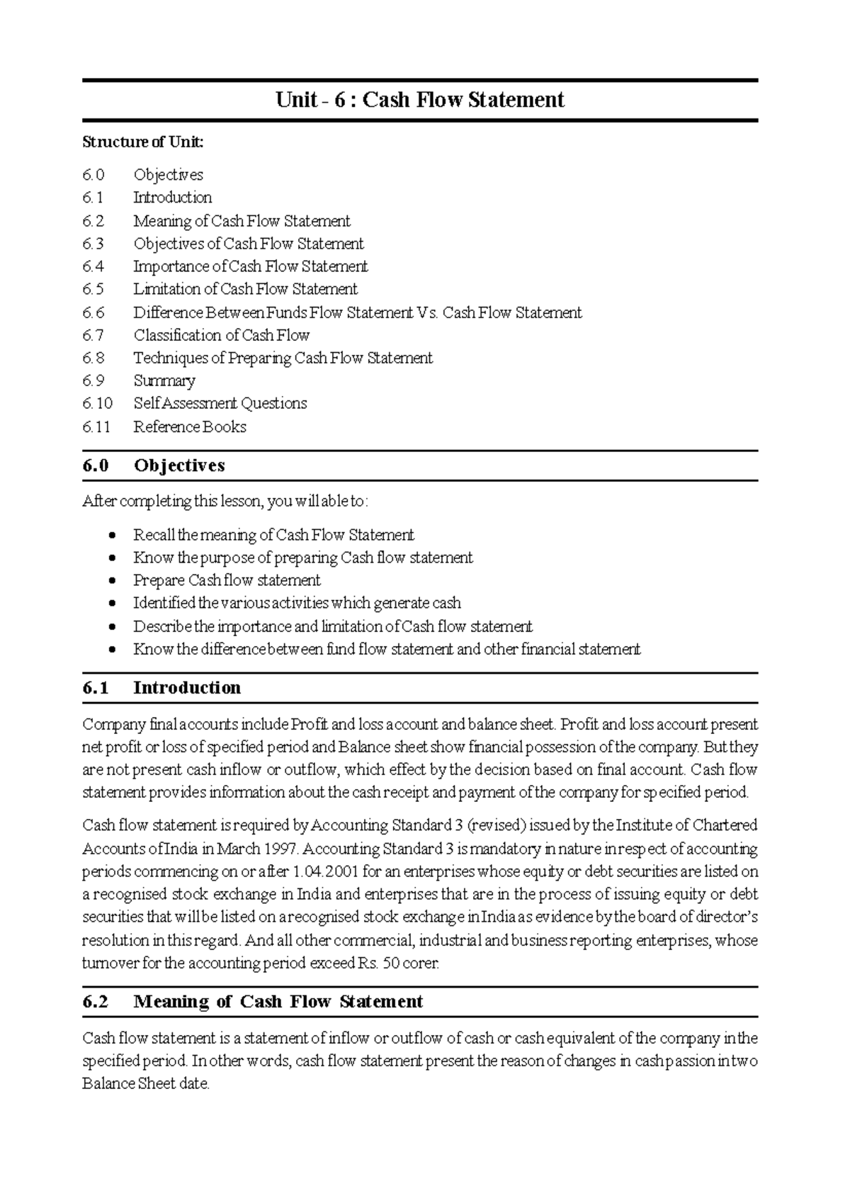 Cash Flow Statement - lecture notes - Unit - 6 : Cash Flow Statement ...