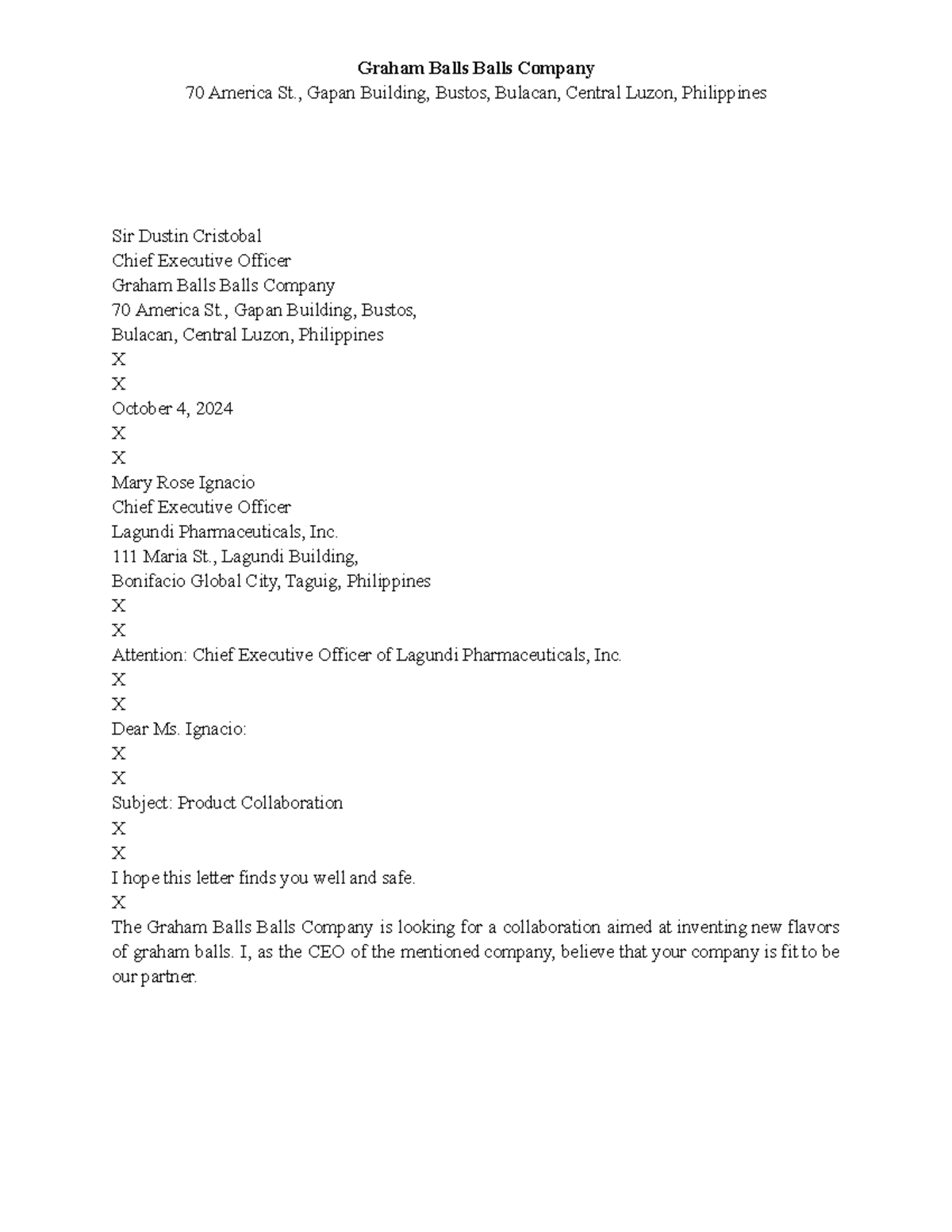 SMP111 BSBA-1C Business- Letter- Example - Graham Balls Balls Company ...