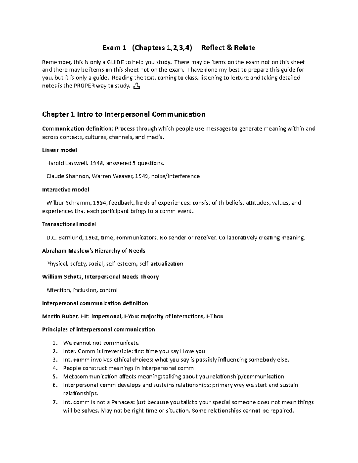 Exam 1 (Chapters 1-4) - rewview - Exam 1 (Chapters 1,2,3,4) Reflect ...