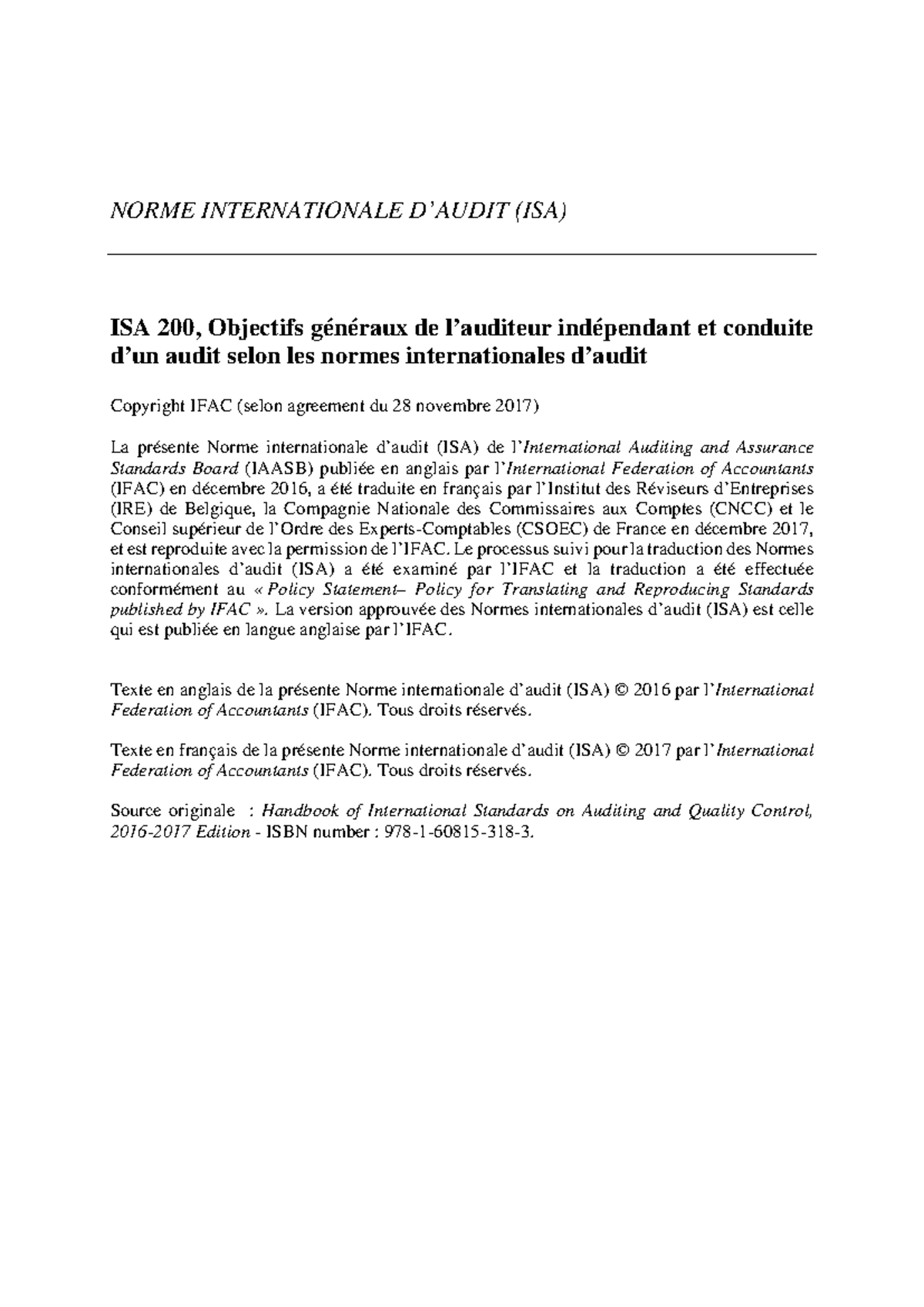 Isa 200 fr 2016 2017 clean - NORME INTERNATIONALE D’AUDIT (ISA) ISA 200 ...
