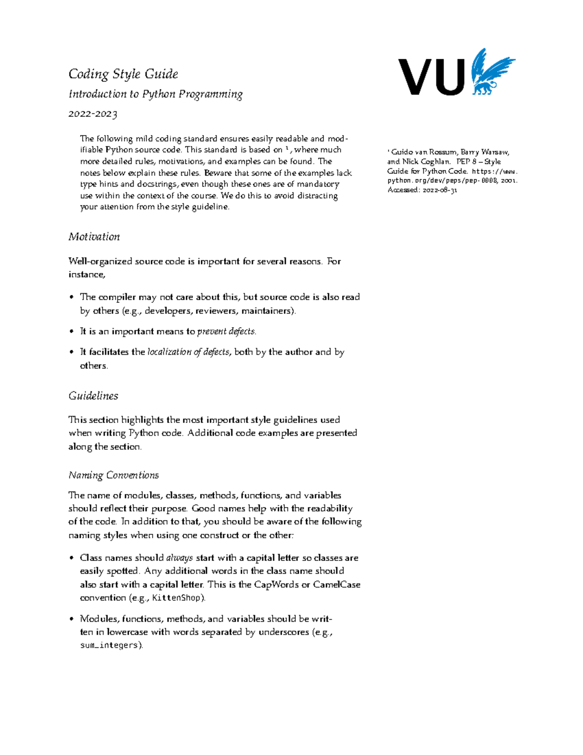 Coding Style Guide Rules Introduction To Python Programming 2022 8218