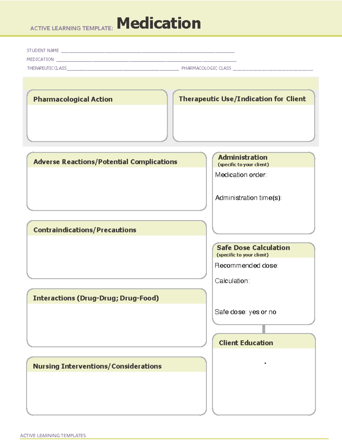 Medication template - ACTIVE LEARNING TEMPLATES Medication STUDENT NAME ...