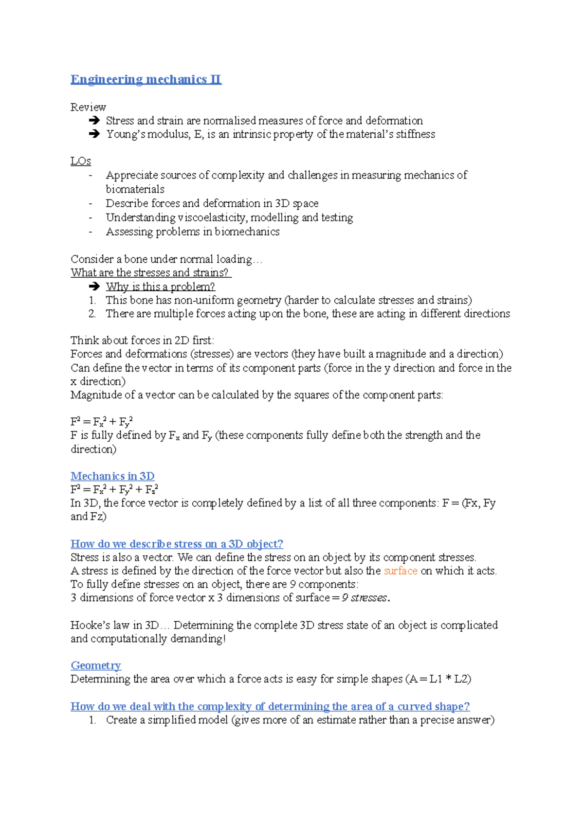 Engineering Mechanics II - Engineering mechanics II Review Stress and ...