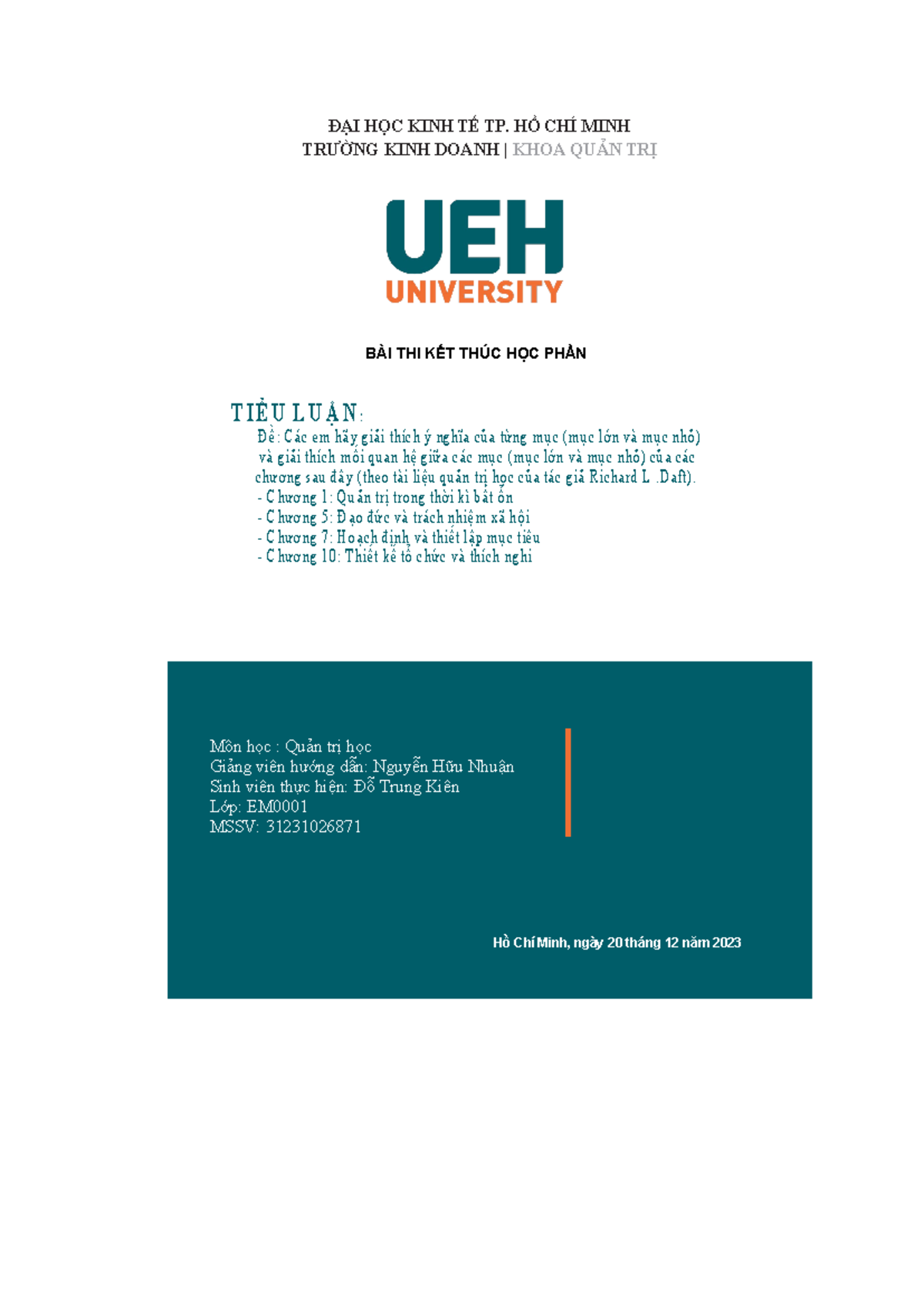 TL QTH - kkkk - Hồ Chí Minh, ngày ... tháng ... năm... ĐẠI HỌC KINH TẾ TP. HỒ CHÍ MINH TRƯỜNG ...