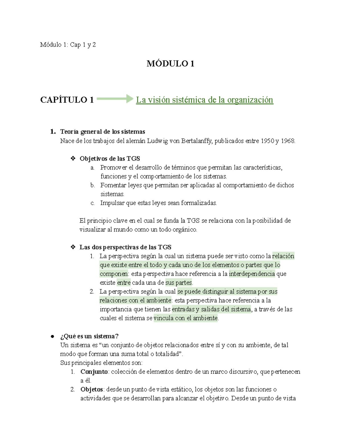 Primer Parcial - SIO - Módulo 1: Cap 1 y 2 MÓDULO 1 CAPÍTULO 1 La visión sistémica de la - Studocu