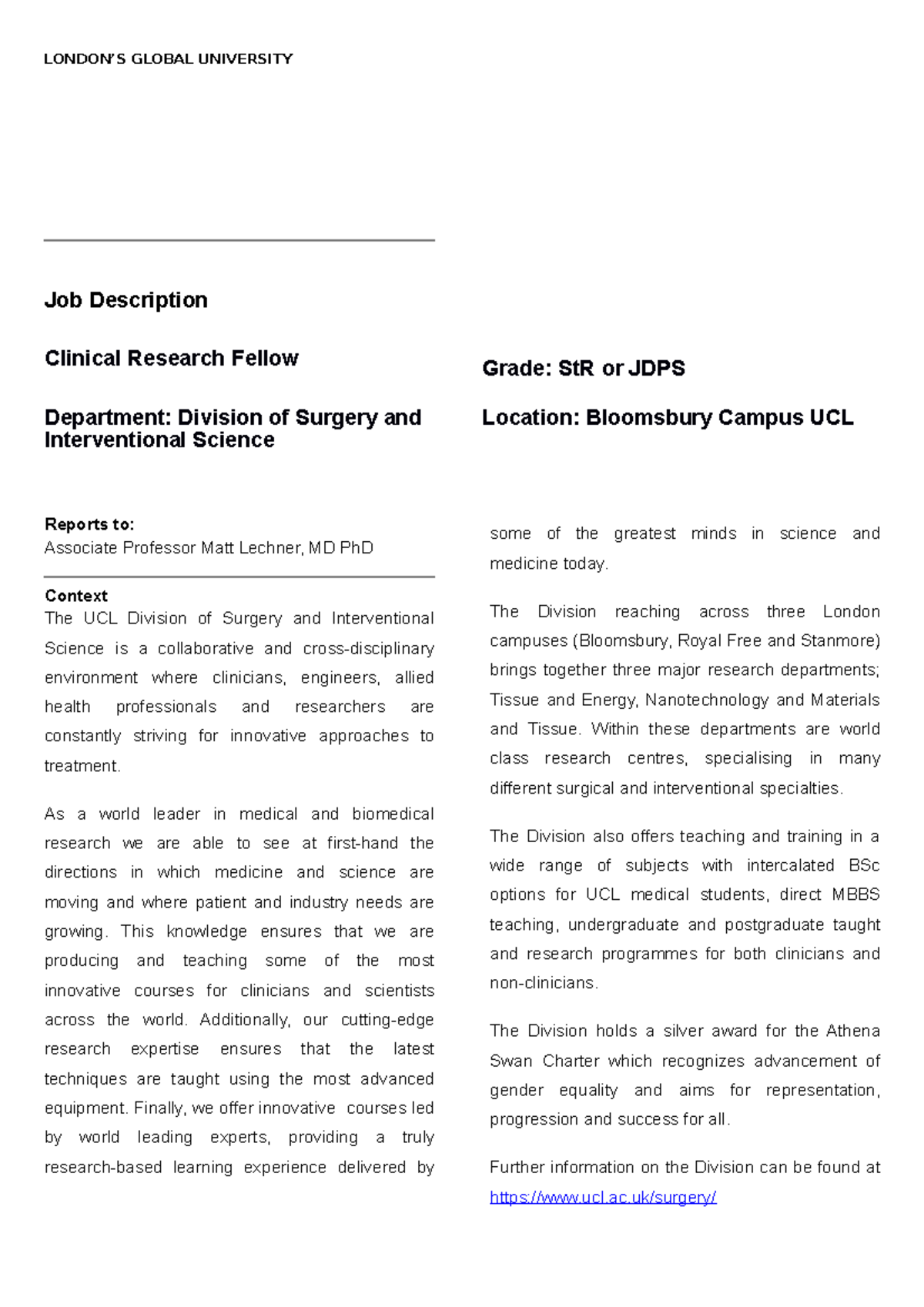 Clinical Research Fellow JD - Reports to: Associate Professor Matt ...