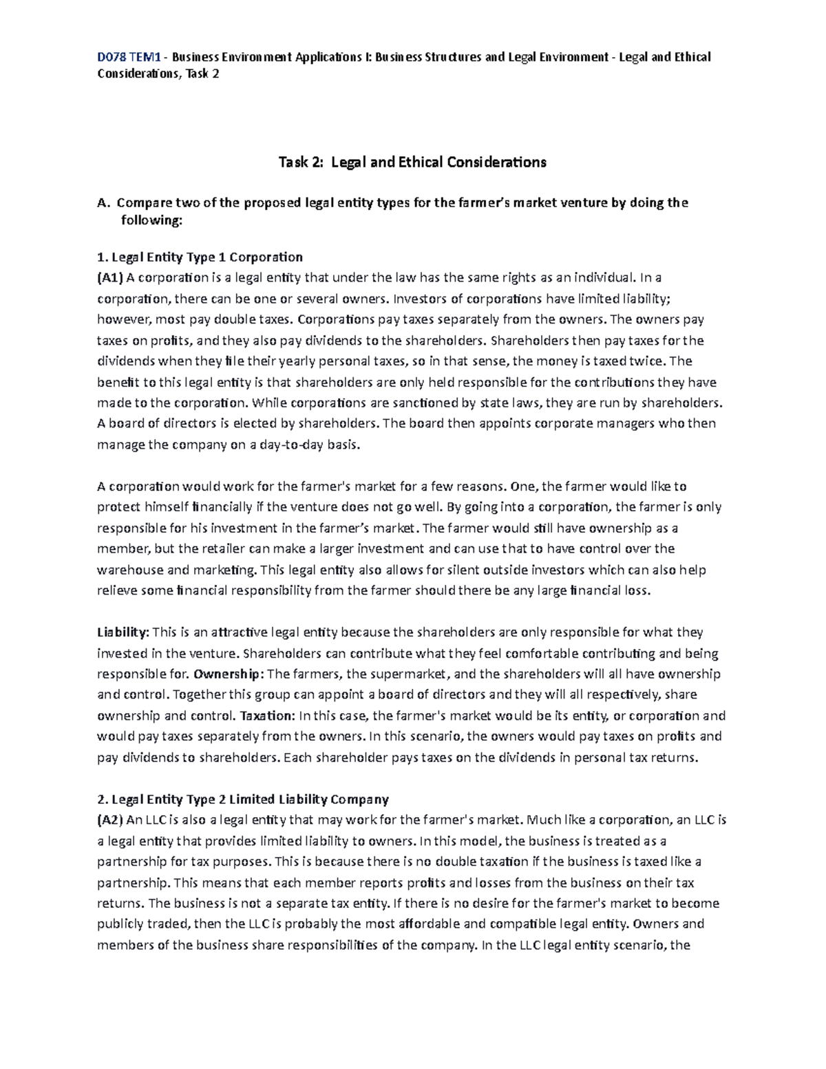 D078 Task 2 - Passed - D078 TEM1 - Business Environment Applications I ...