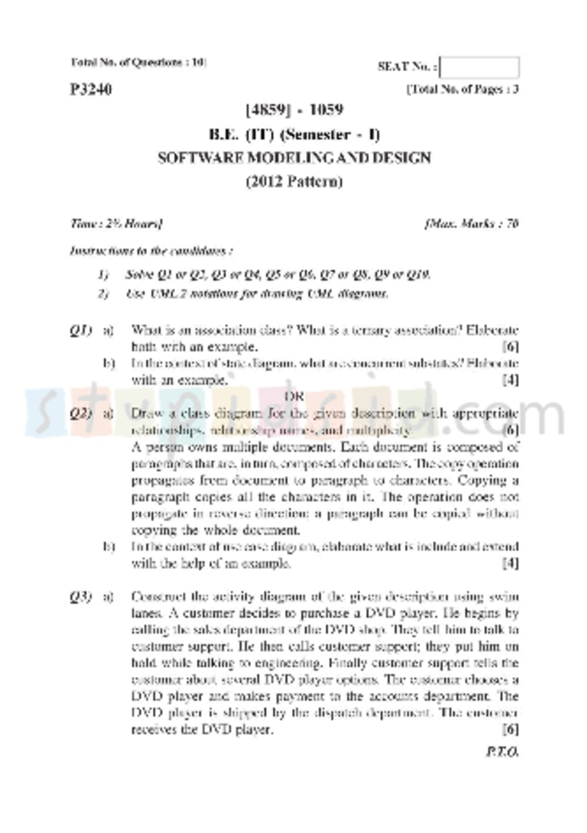 SMD Question Paper - Total No. of Questions : SEAT No. : P3240 No. of ...