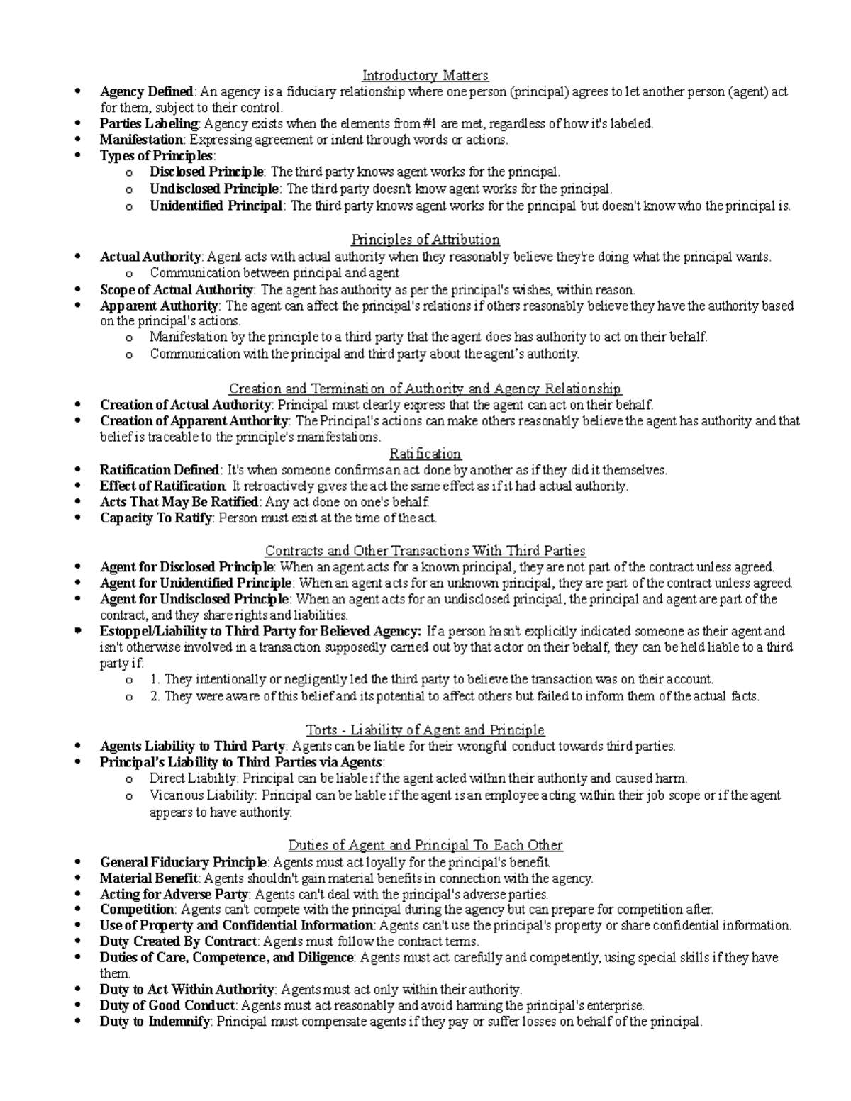 Restatements Agency Summarised - Introductory Matters Agency Defined ...