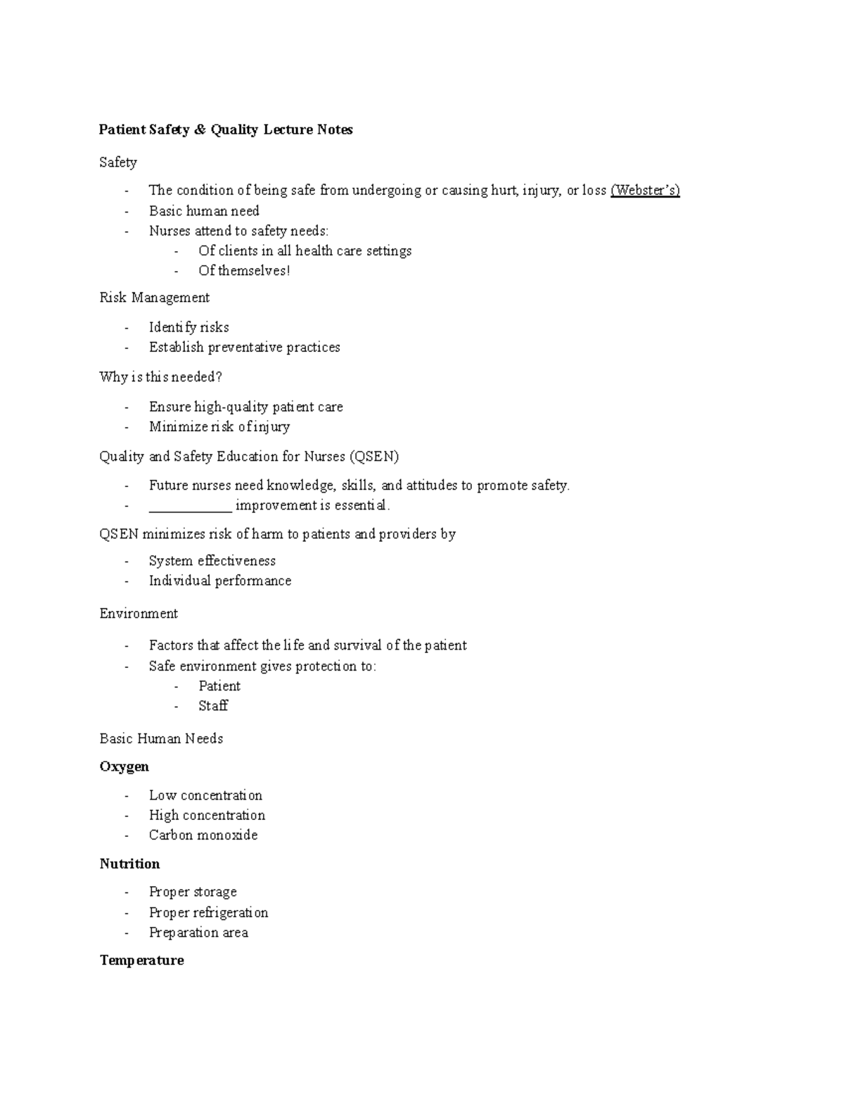 Patient Safety Quality Lecture Notes - Patient Safety & Quality Lecture ...
