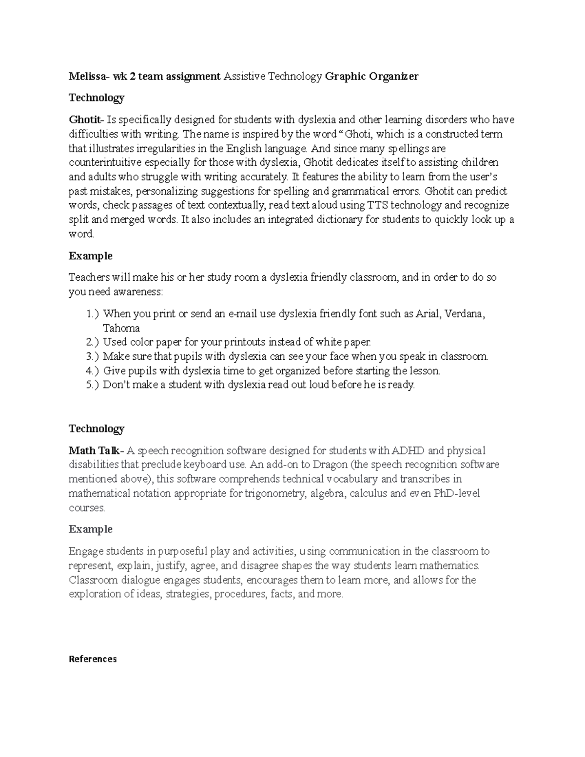 Melissa part- assist technology week 2 - Melissa- wk 2 team assignment ...