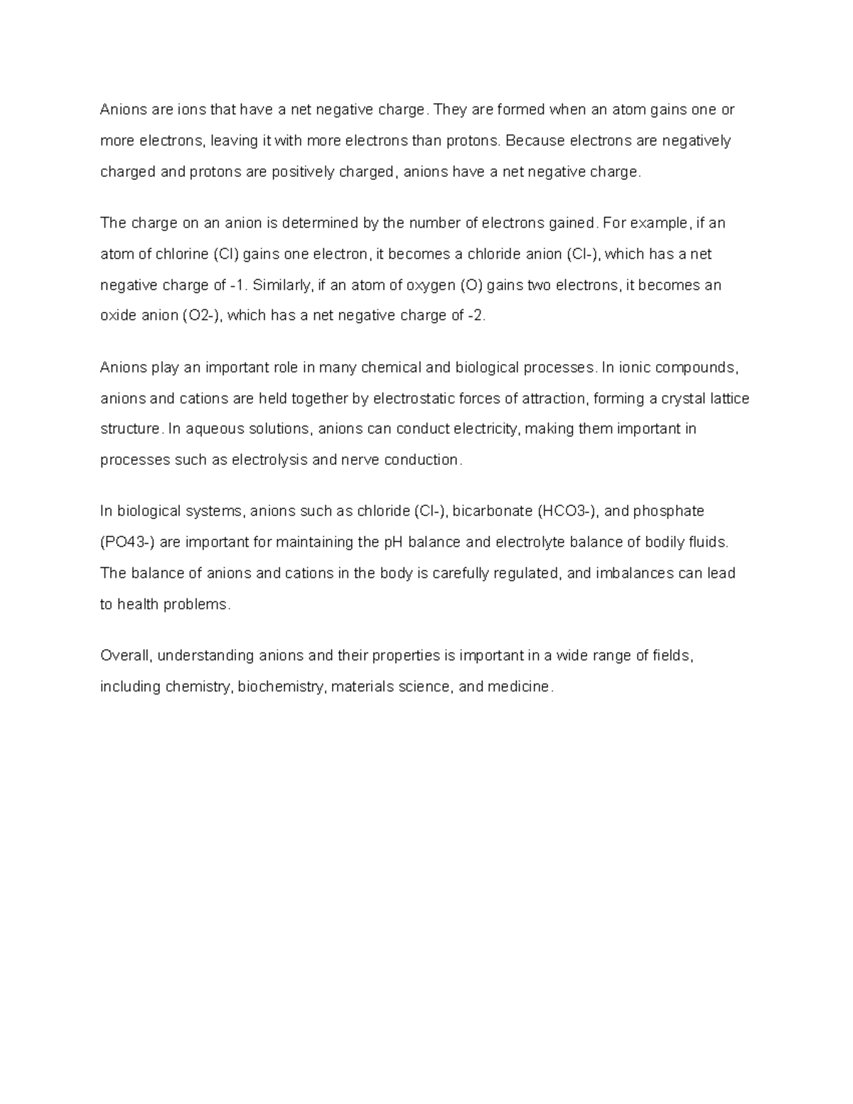 Ion4 - Notes - Anions are ions that have a net negative charge. They ...