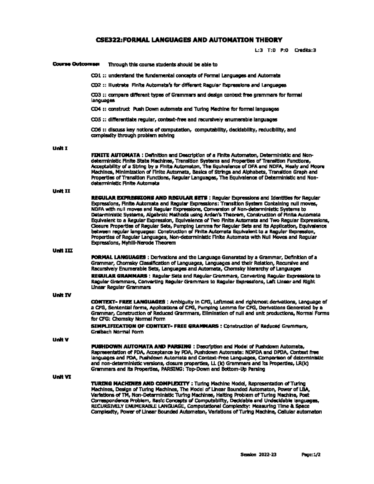 Syll - this is coure syllabus - Automata - Studocu