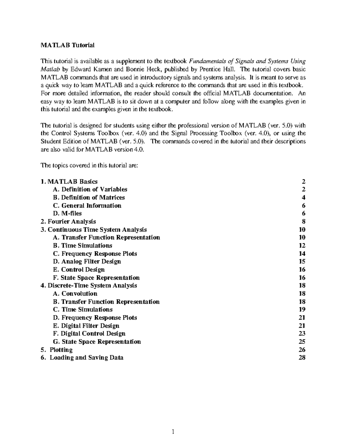 Matlab Sin sis tutorial - MATLAB Tutorial This tutorial is available as ...