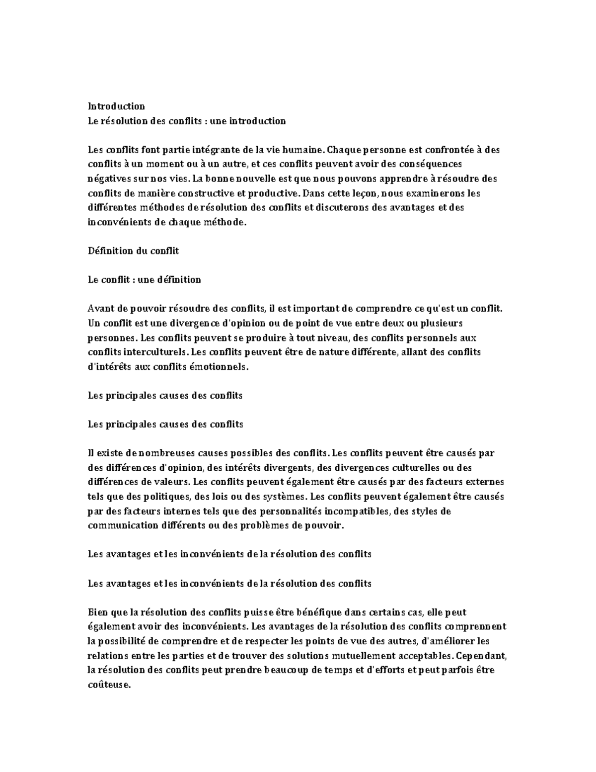 Conflict Resolution - Introduction Le résolution des conflits : une ...