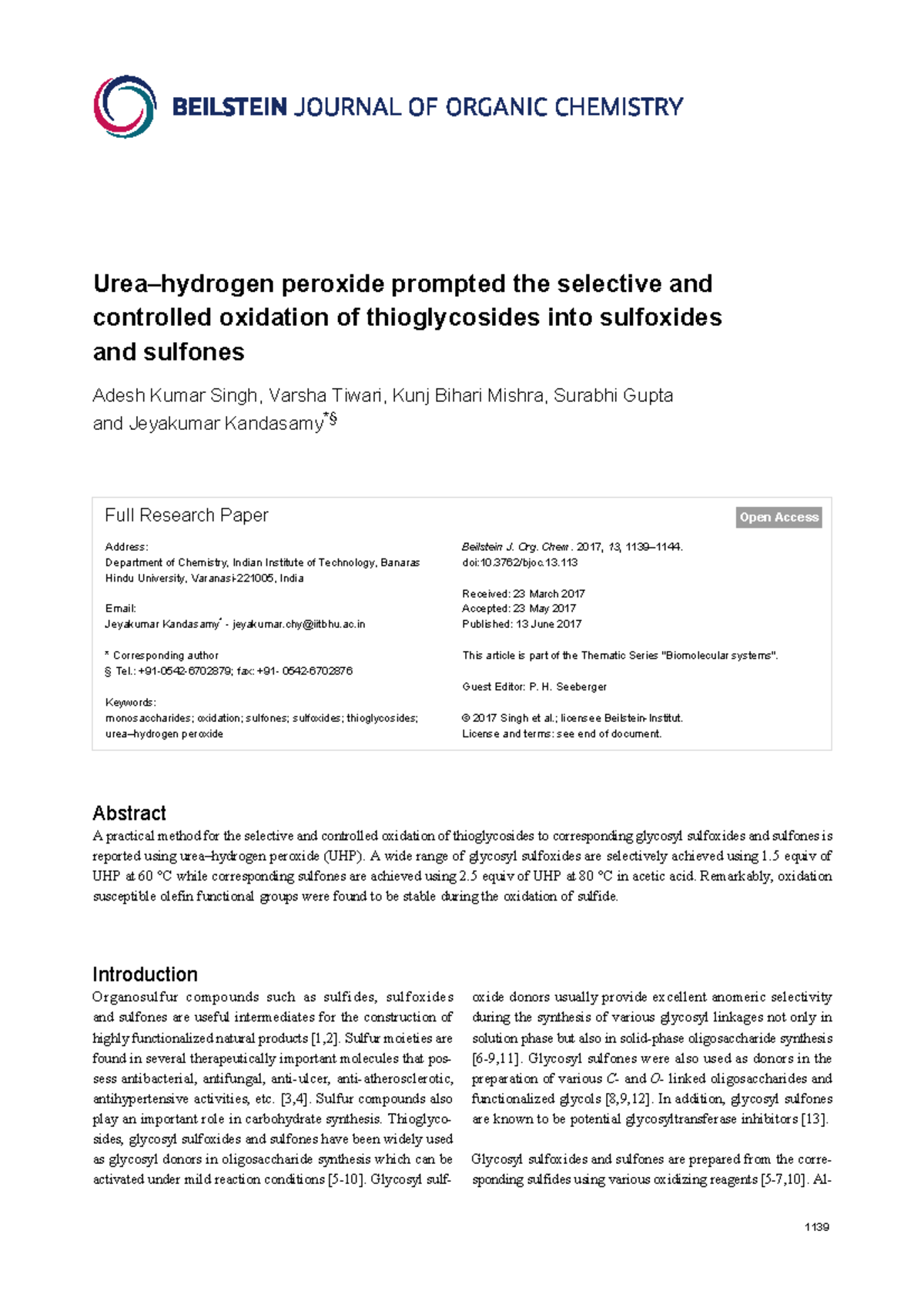 Paper 10-Adesh Kumar Singh - Urea–hydrogen peroxide prompted the selective and controlled ...
