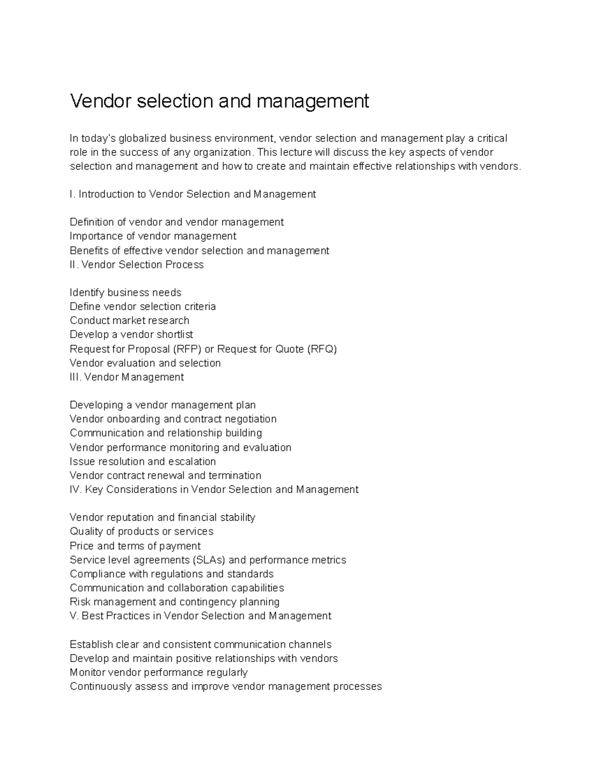Introduction to Business (BMT-1010) Lecture 180 - Vendor selection and ...