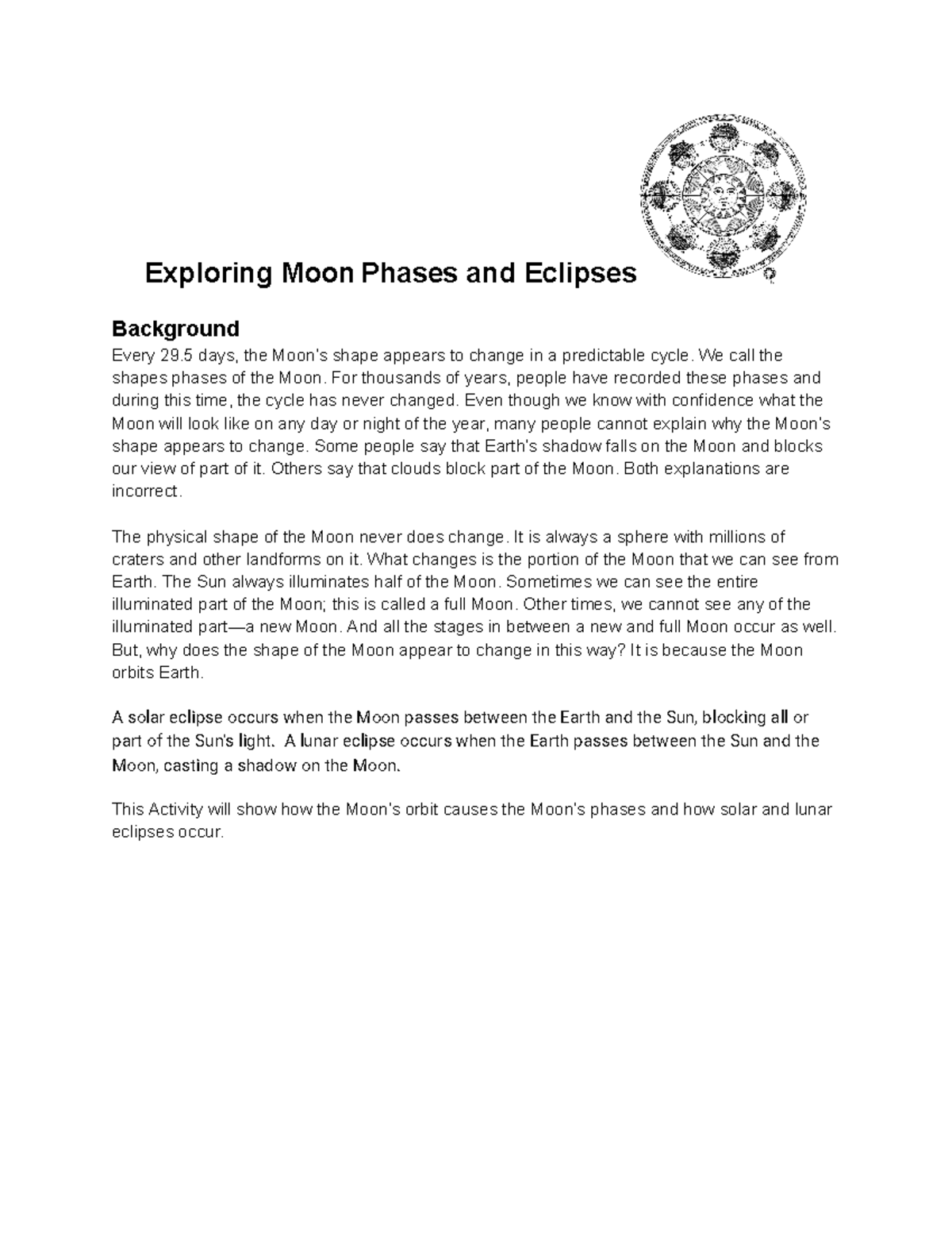 Moon Phases and Eclipses - Exploring Moon Phases and Eclipses ...
