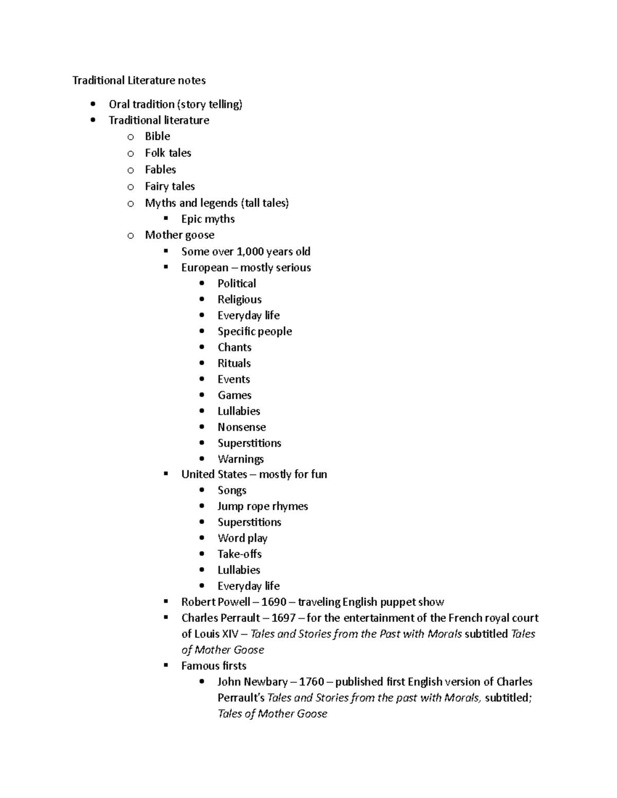 Oral tradition notes - Traditional Literature notes Oral tradition ...