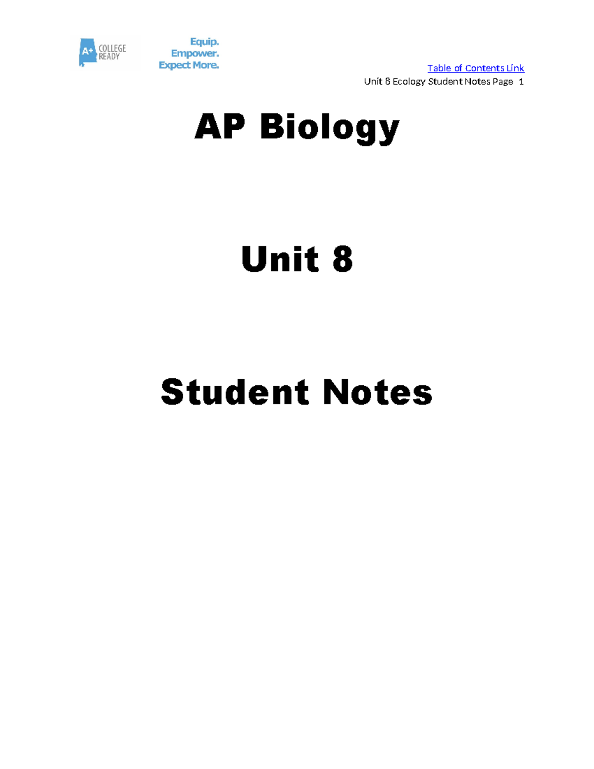 Unit+8+Student+Notes - Unit 8 Ecology Student Notes Page 1 AP Biology ...