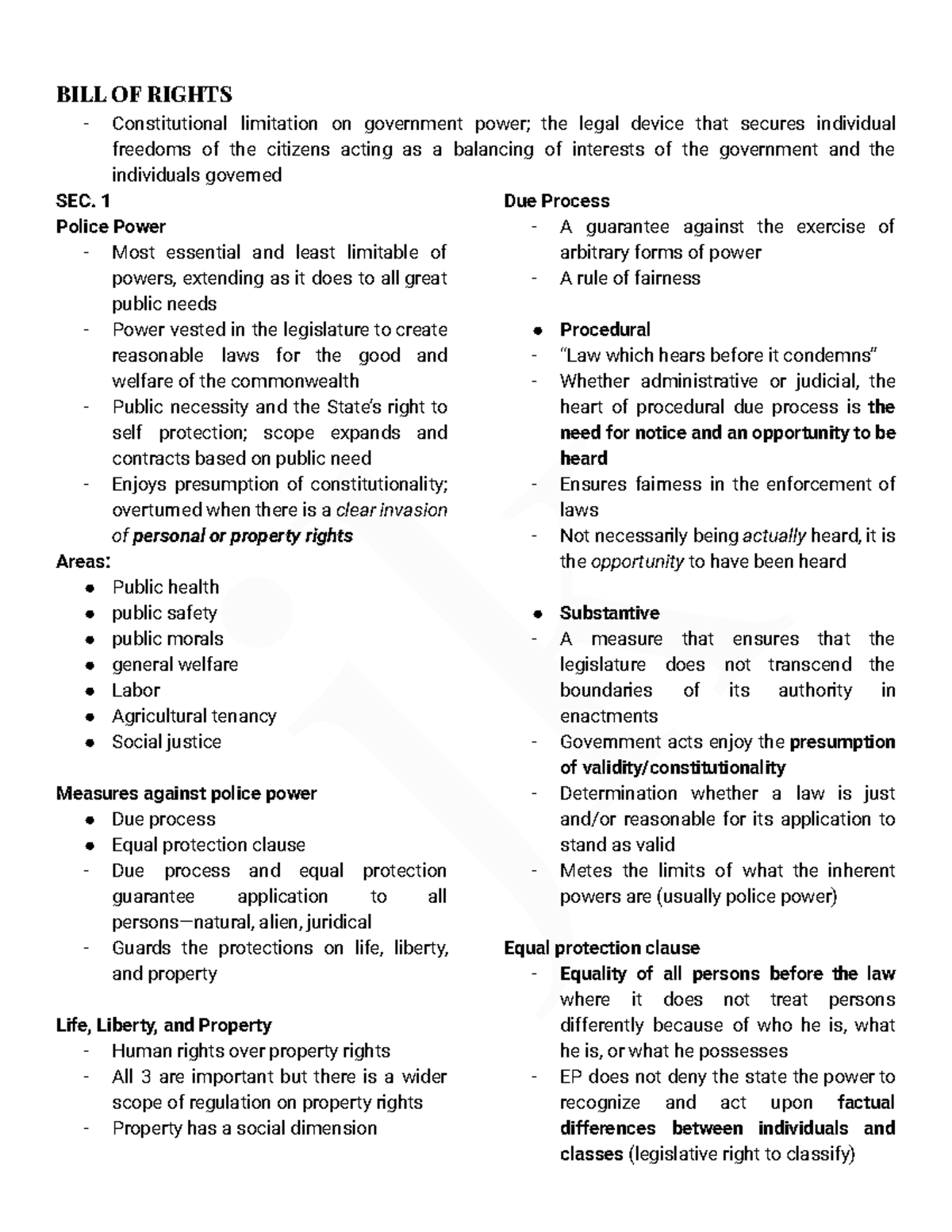 BILL OF Rights notes - jk BILL OF RIGHTS Constitutional limitation on ...