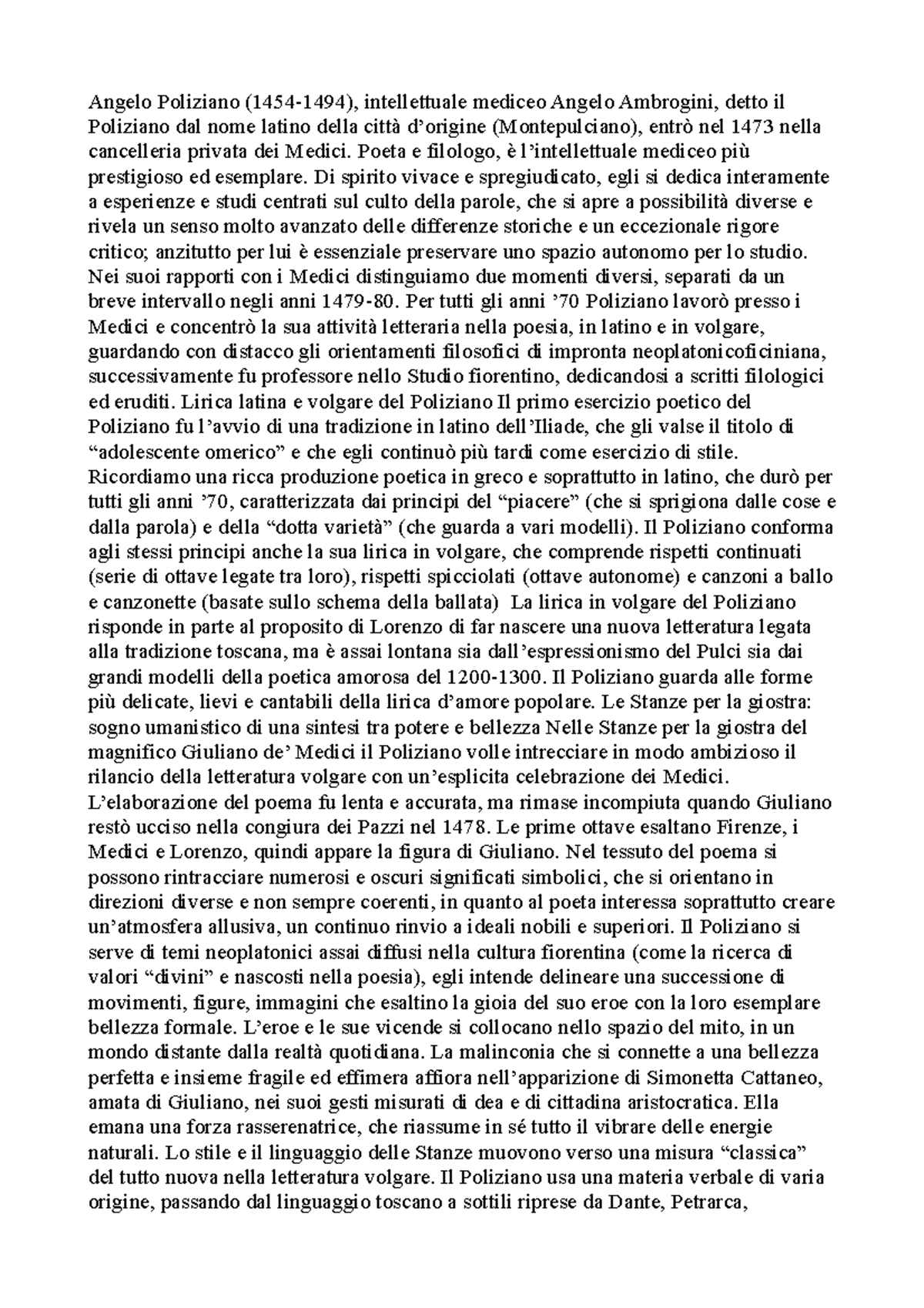 Andrea Poliziano - Angelo Poliziano (1454-1494), intellettuale mediceo ...