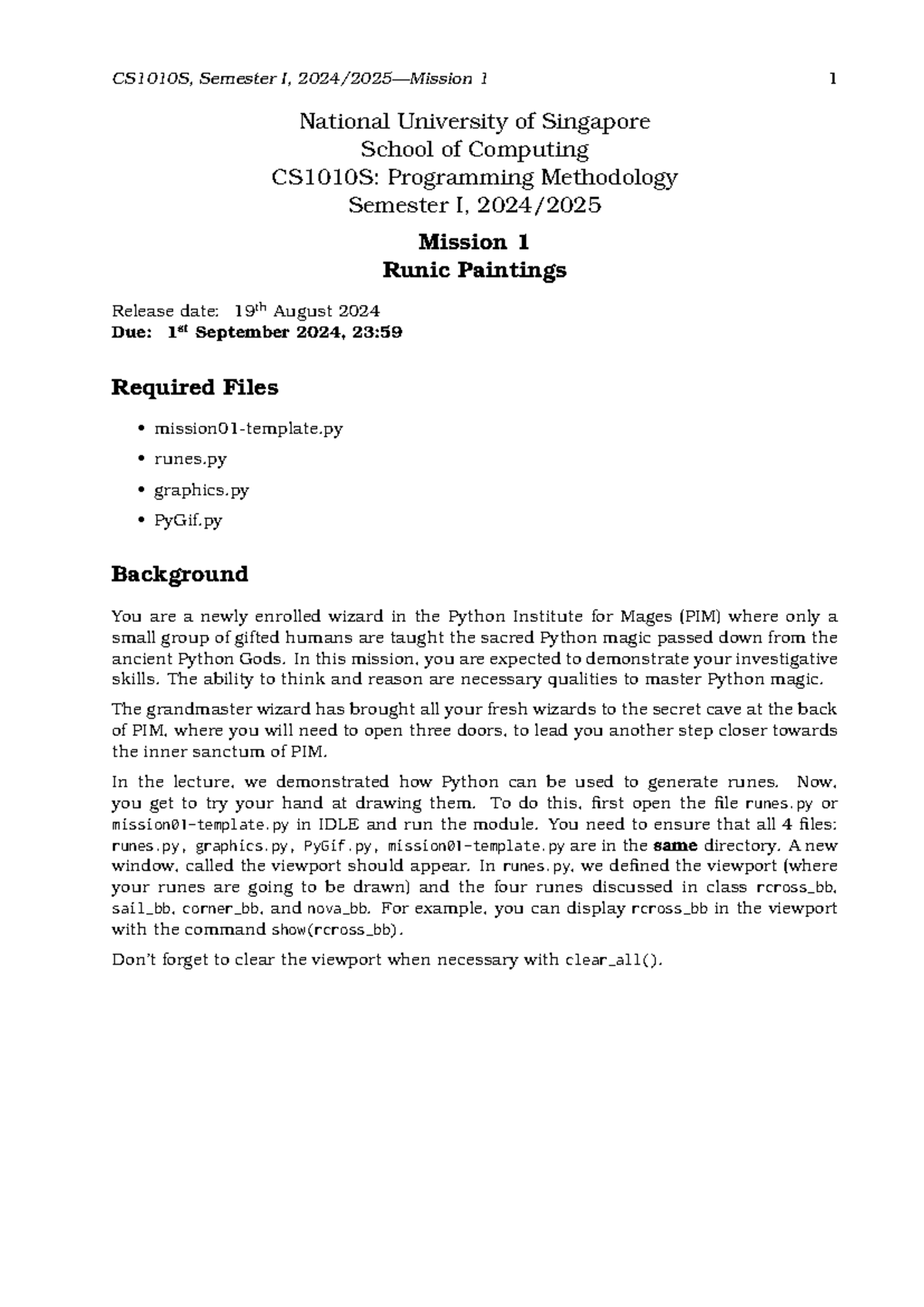 Mission 01 - National University of Singapore School of Computing CS1010S: Programming ...