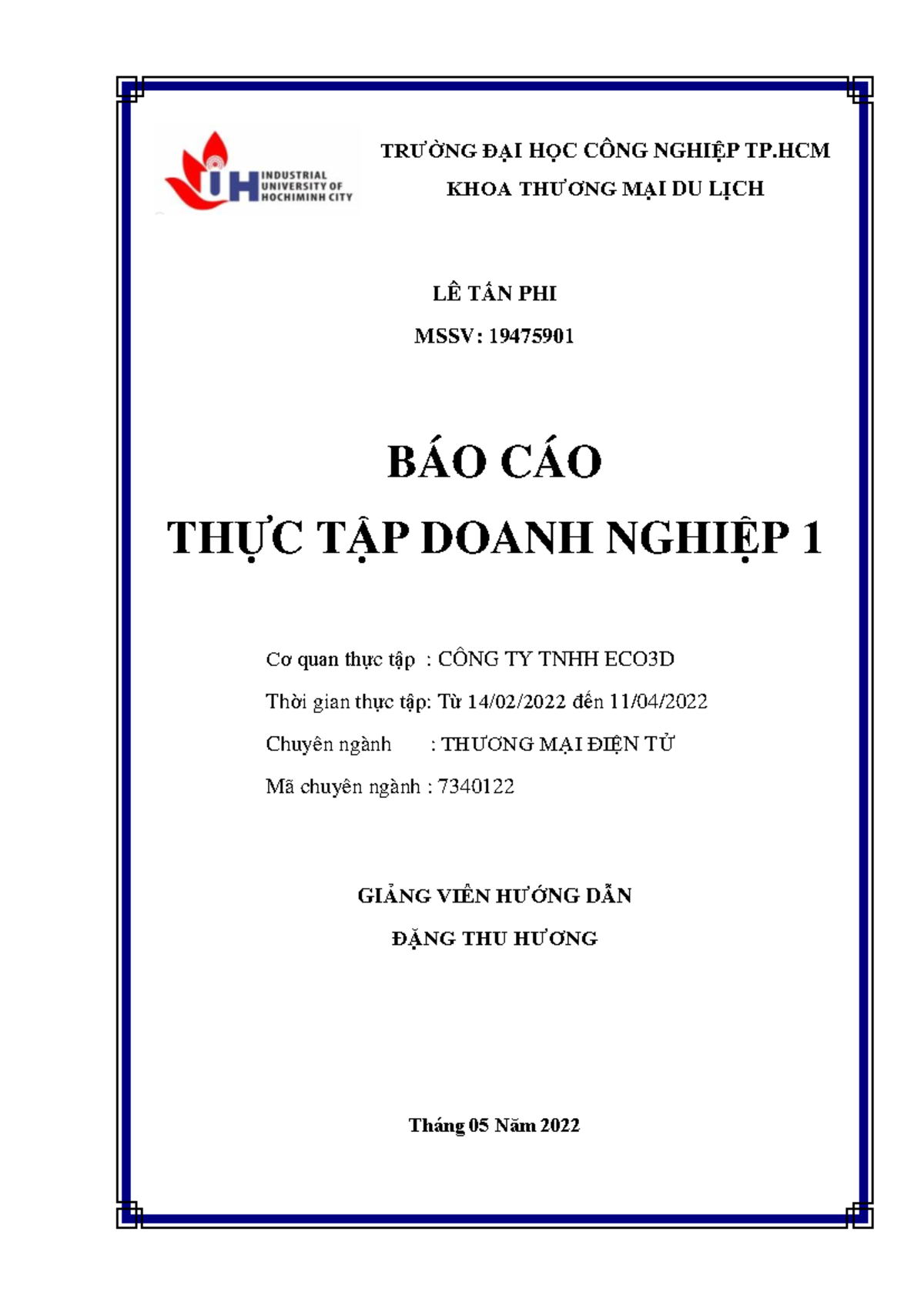 TTDN1 Le Tan Phi 19475901 - TRƯỜNG ĐẠI HỌC CÔNG NGHIỆP TP KHOA THƯƠNG ...