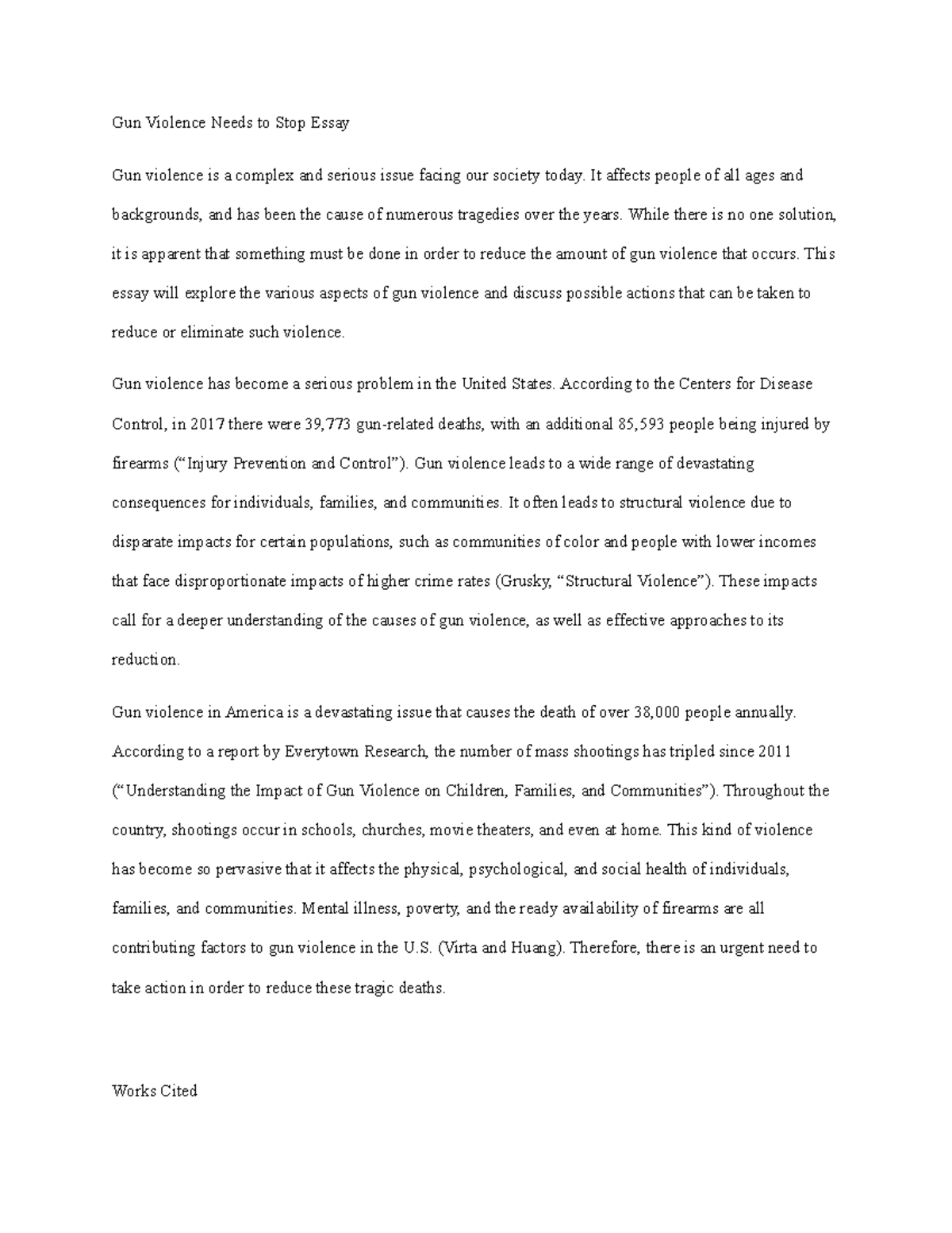 Gun Violence Needs to Stop Essay - It affects people of all ages and ...
