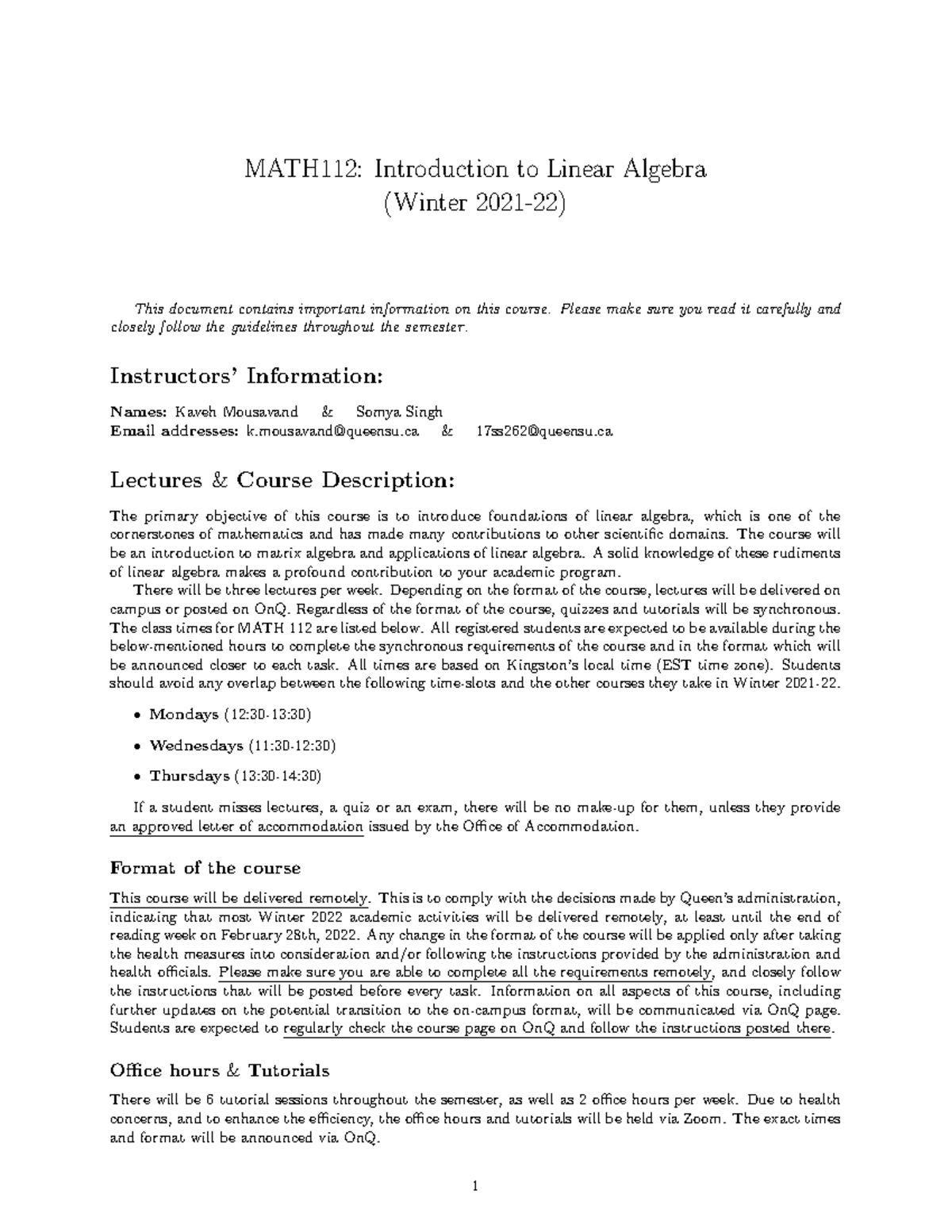 Course Syllabus-MATH112 (Winter 2022) - MATH112: Introduction to Linear ...