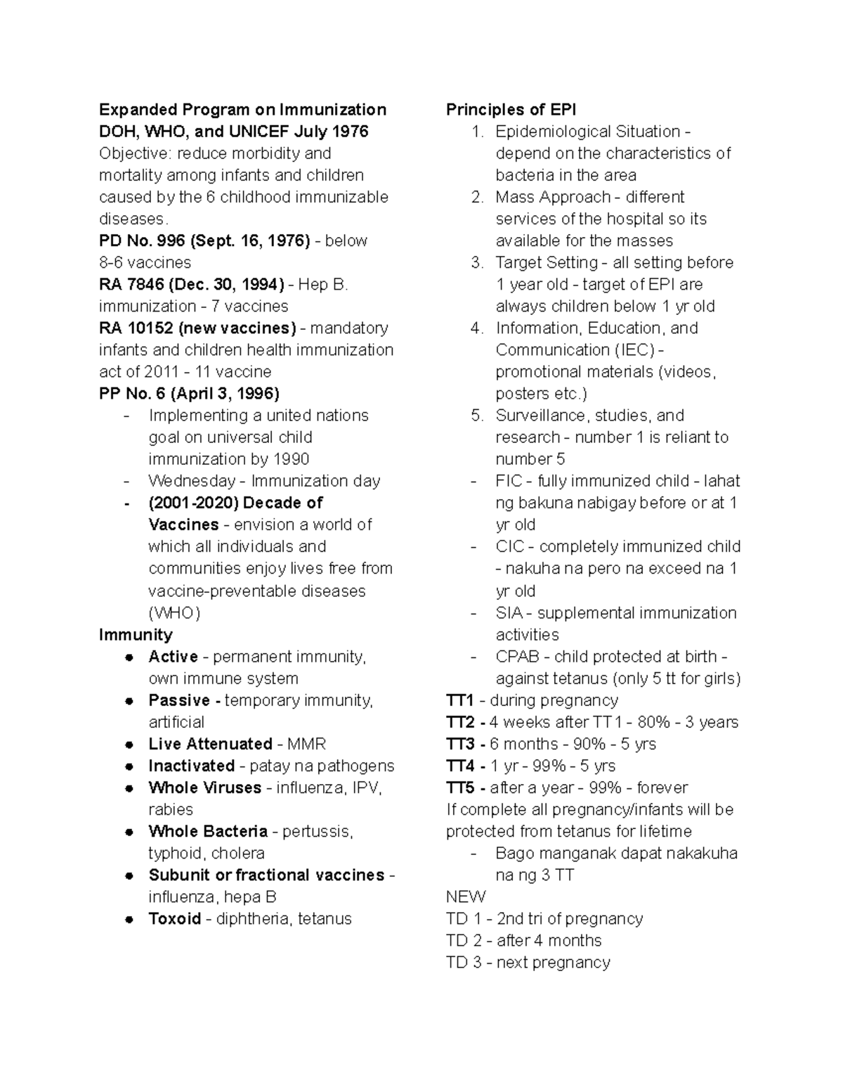 CHN-midterms- Reviewer - Expanded Program on Immunization DOH, WHO, and ...