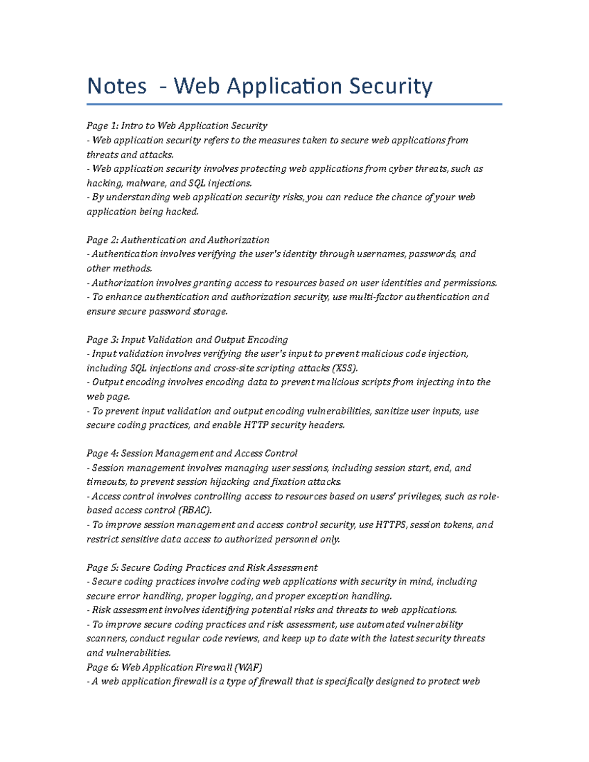 Web Application Security Lecture Notes Notes Web Application Security Page 1 Intro To Web