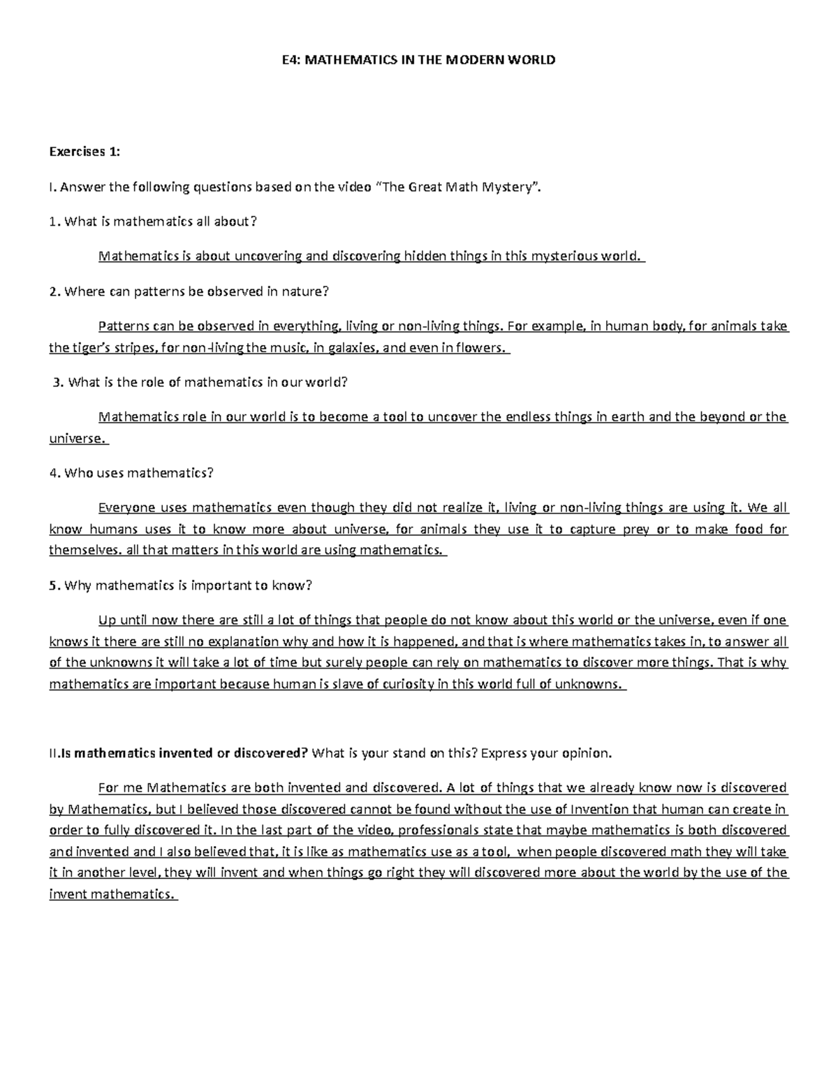 Answeredquestionabout THE Great MATH Mystery - E4: MATHEMATICS IN THE ...