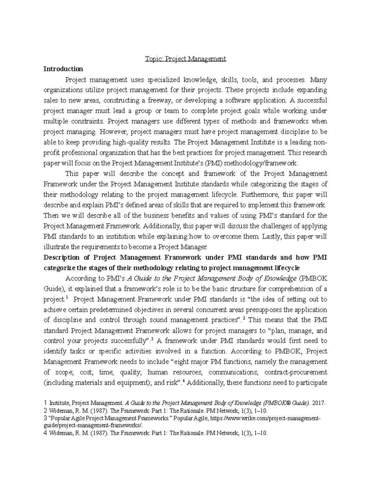 BUS 171 research paper - Topic: Project Management Introduction Project ...