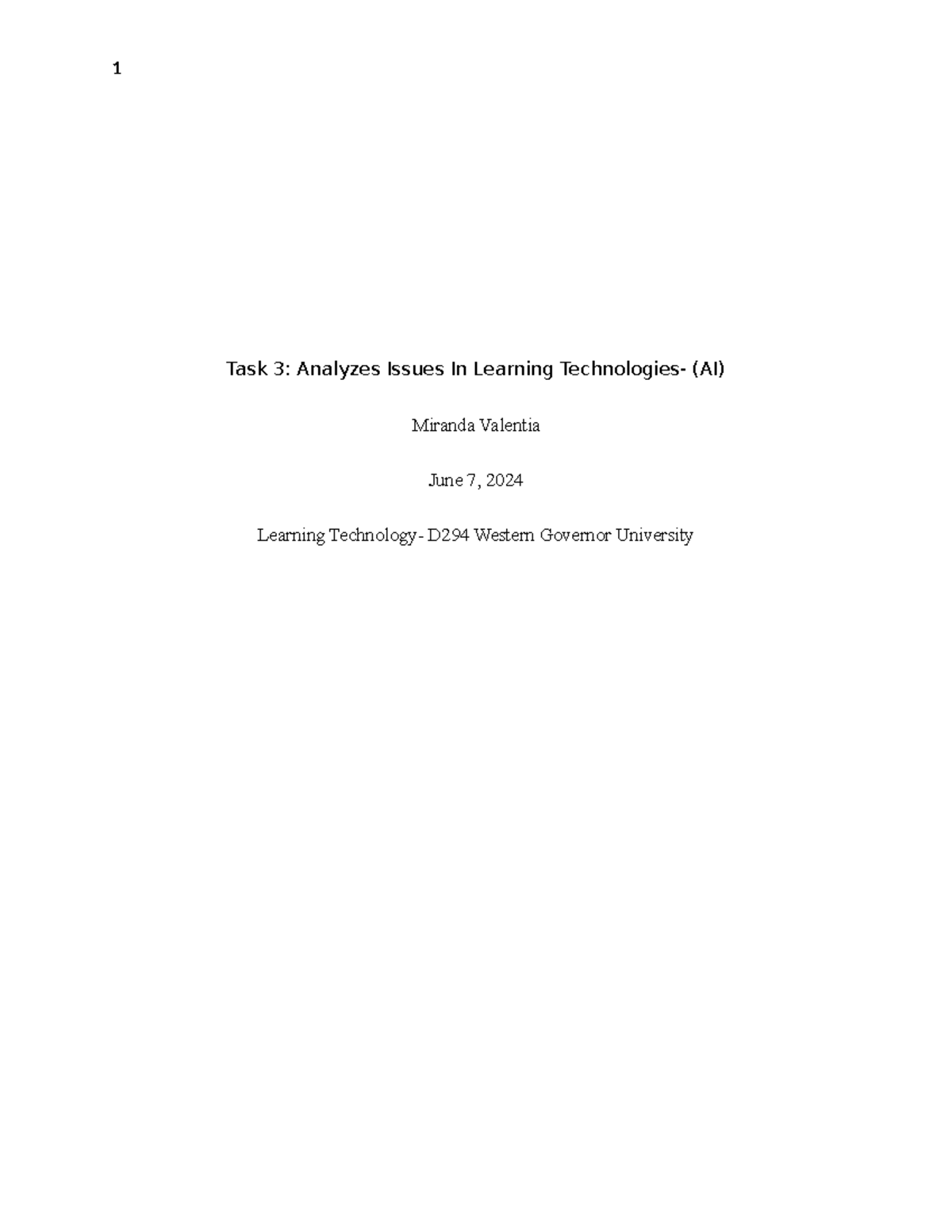 D294 Task 3 Miranda Valentia - Task 3: Analyzes Issues In Learning ...
