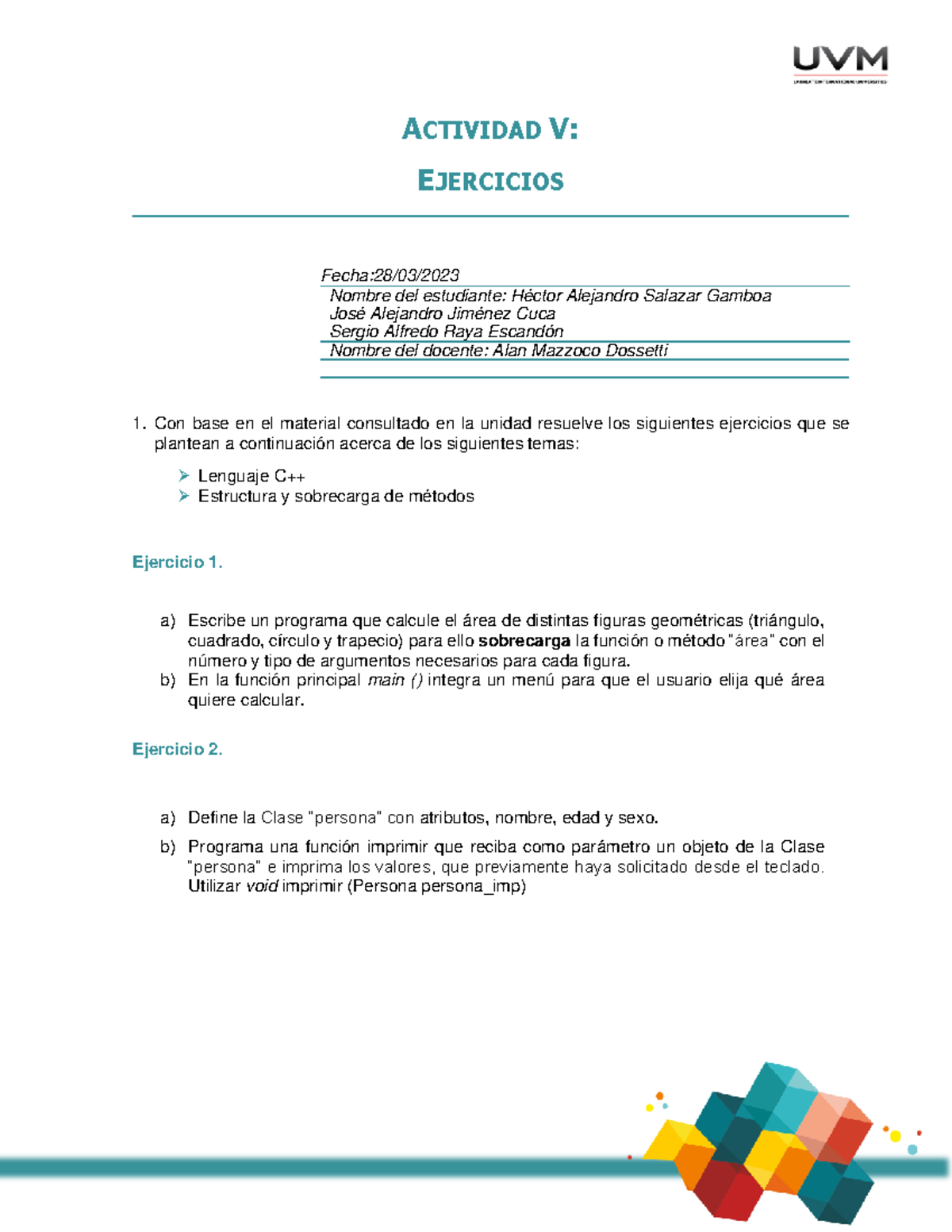 A5 Ejercicios POO-1 - actividad 5 programacion orientada a objetos - ACTIVIDAD V: EJERCICIOS ...