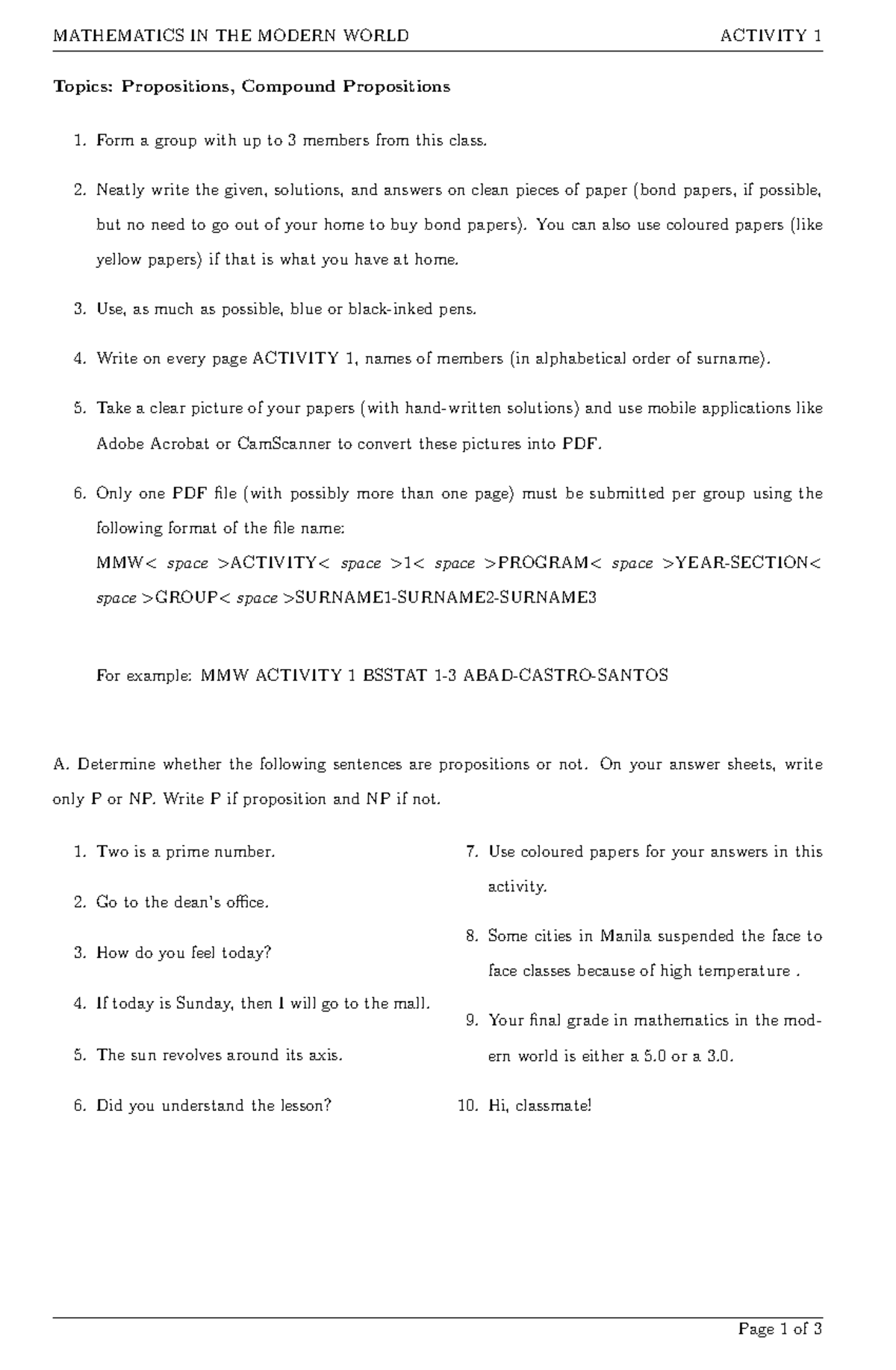 MMW Activity 1 - hope thid helps - MATHEMATICS IN THE MODERN WORLD ...