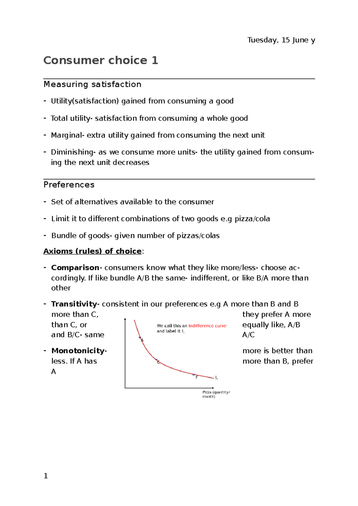 Principles term 1 micro - Consumer choice 1 Measuring satisfaction ...