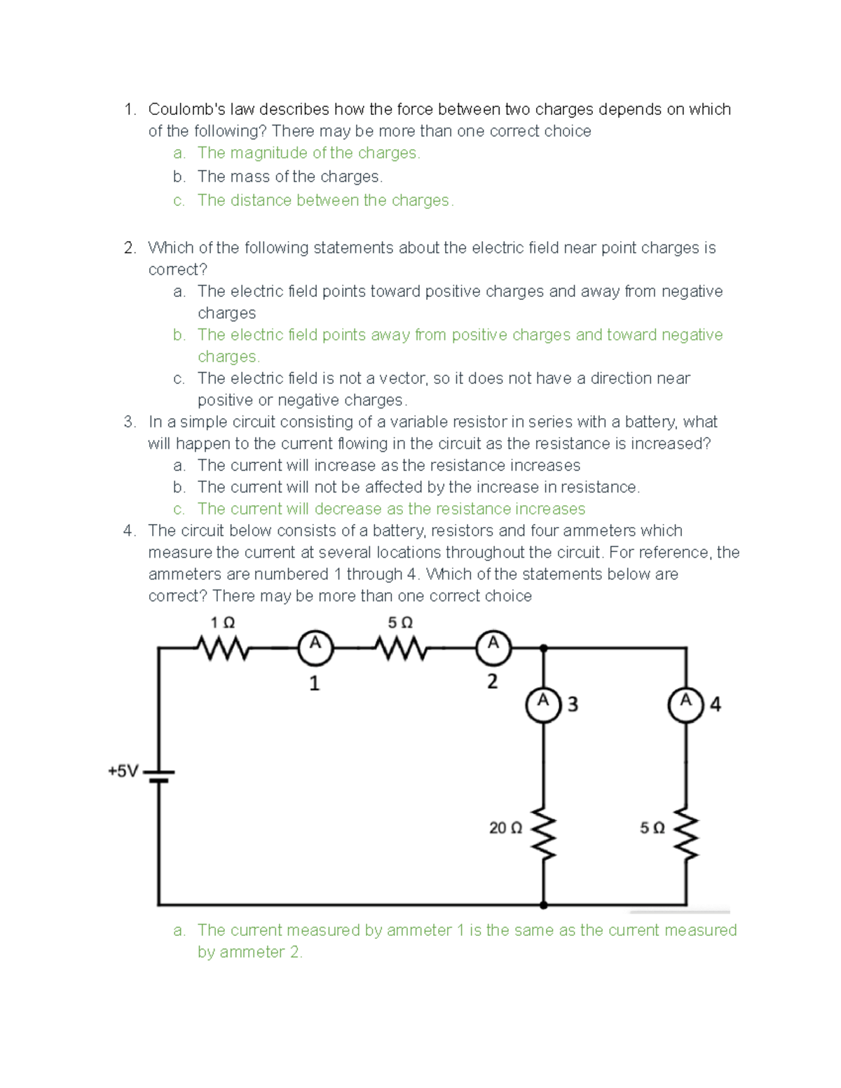 Physics 2 pre-lab q - 1. Coulomb's law describes how the force between ...