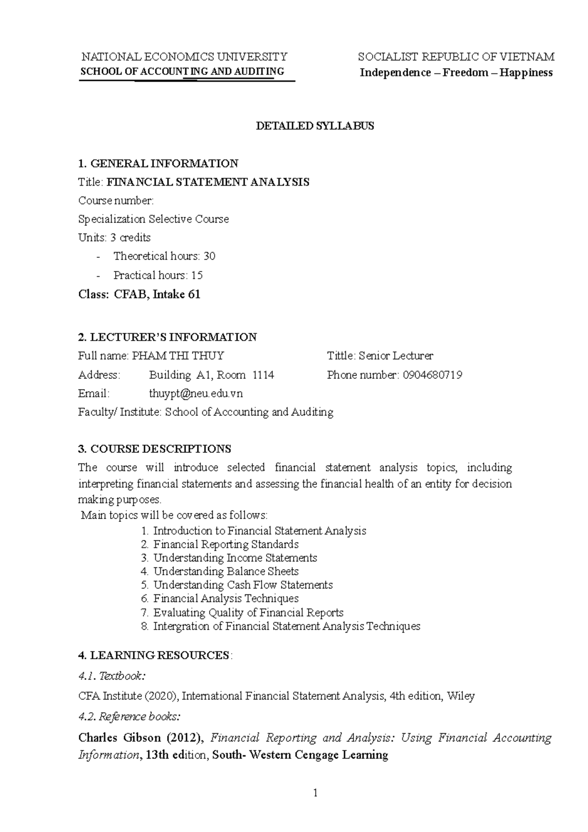 CFAB- Detailed syllabus - 15 weeks - 2022 - NATIONAL ECONOMICS ...