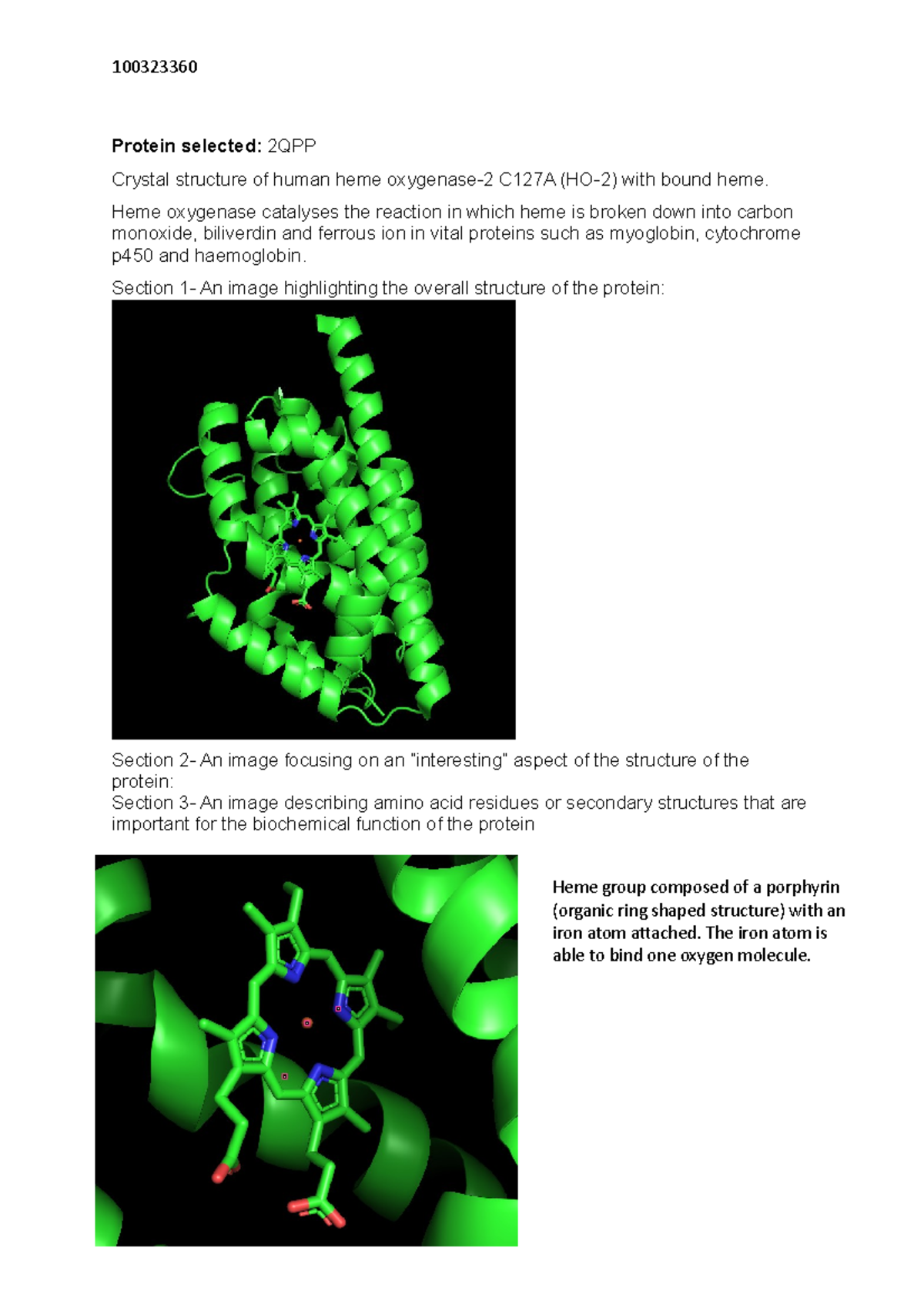 PyMOL formative - 100323360 Protein selected: 2QPP Crystal structure of ...