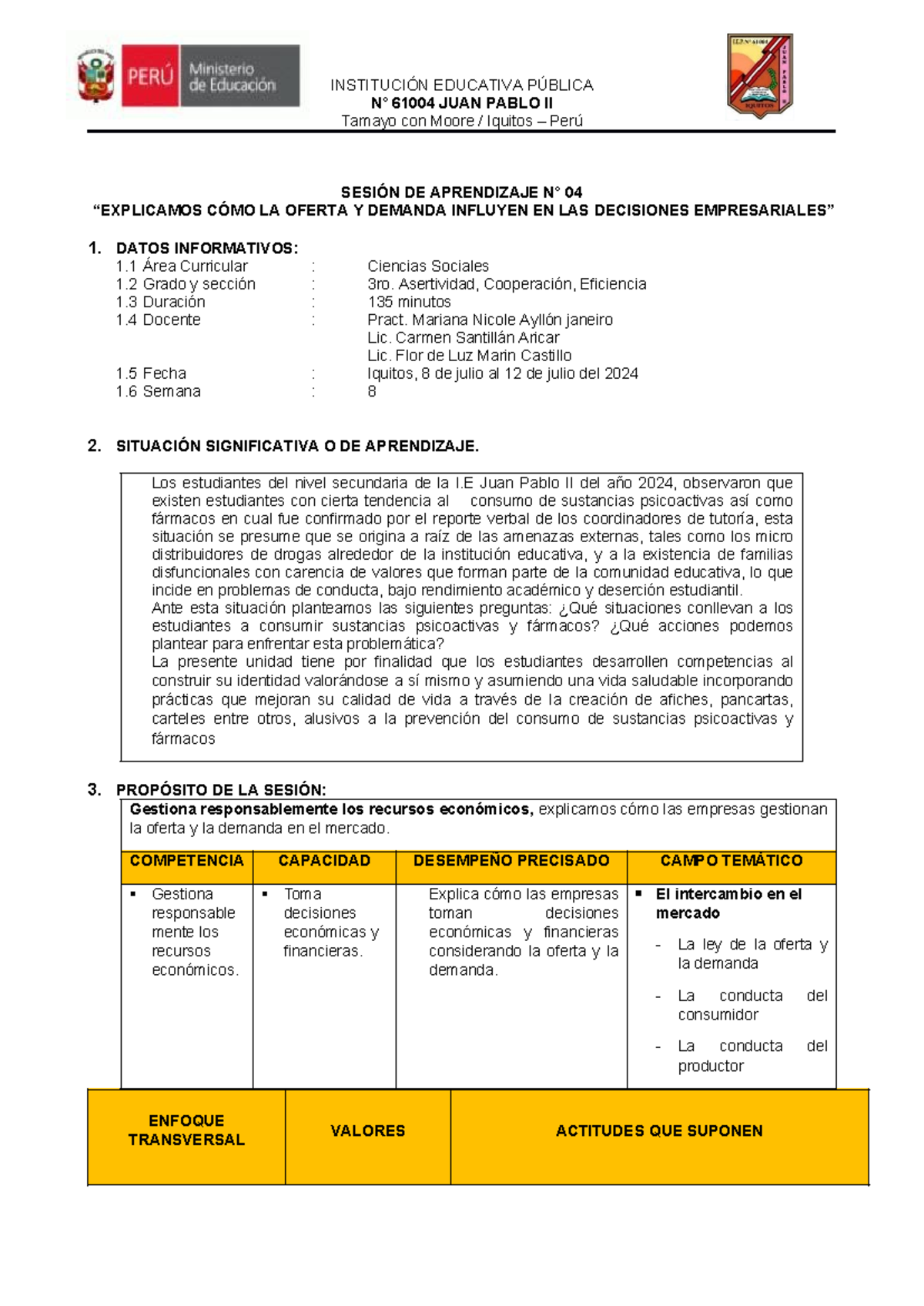 SESIó N 17 CCSS 3° - sesion - N° 61004 JUAN PABLO II Tamayo con Moore ...